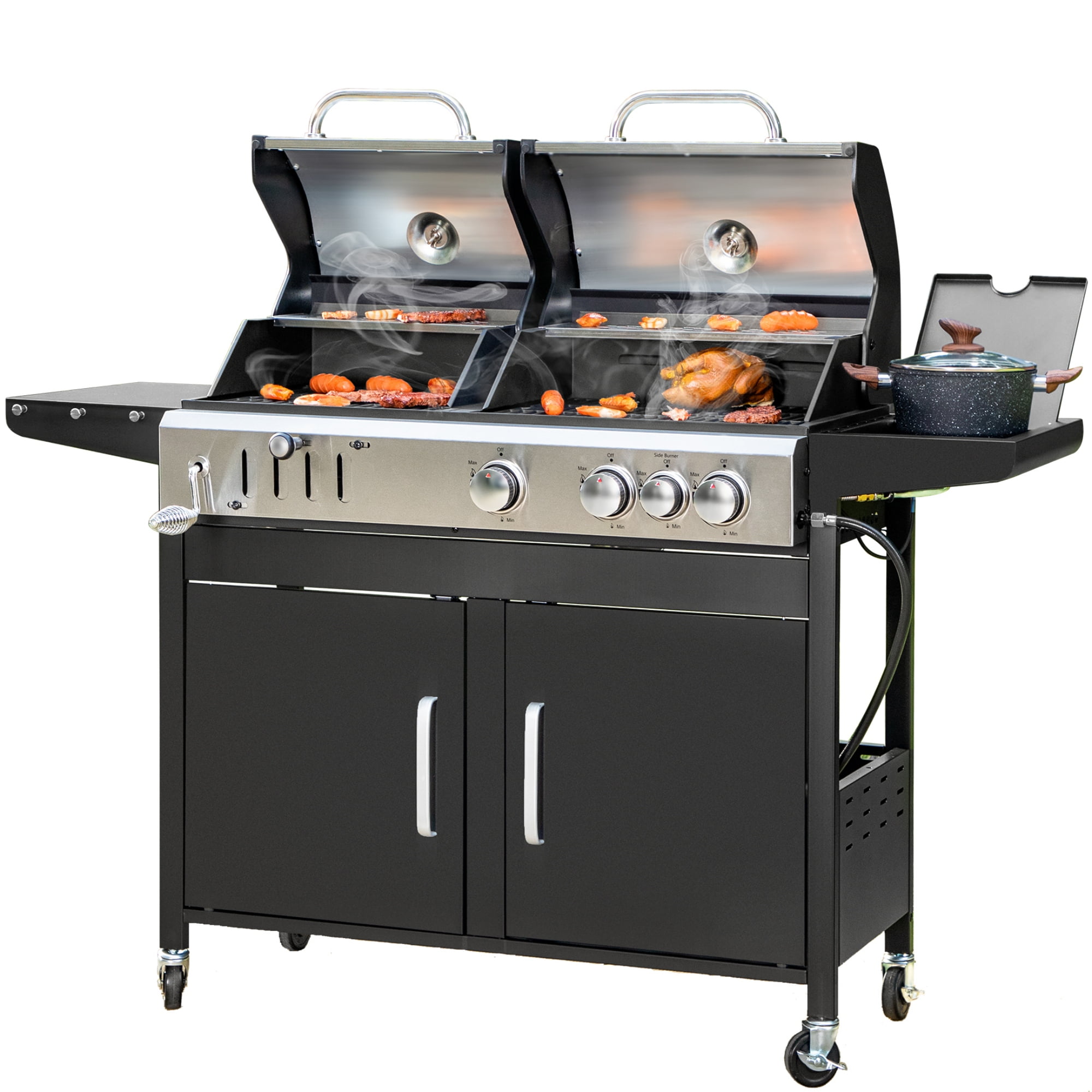 Alpha Joy Dual Fuel Gas and Charcoal Grill Combo with Side Burner ...