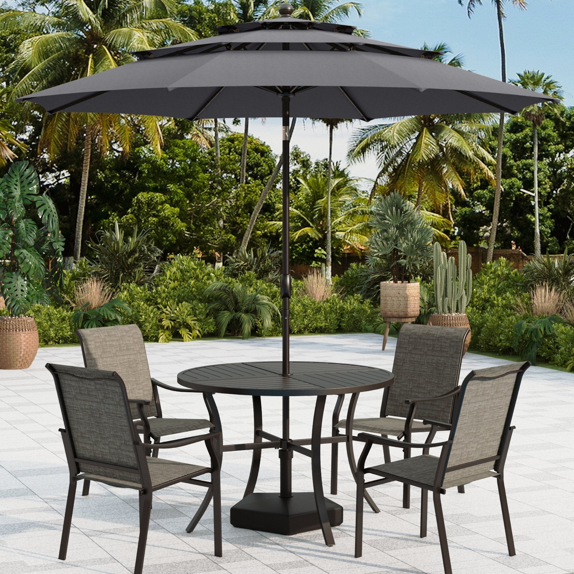 Alpha Joy Outdoor 10 Ft 3 Tier Auto-Tilt Patio Umbrellas with Black ...