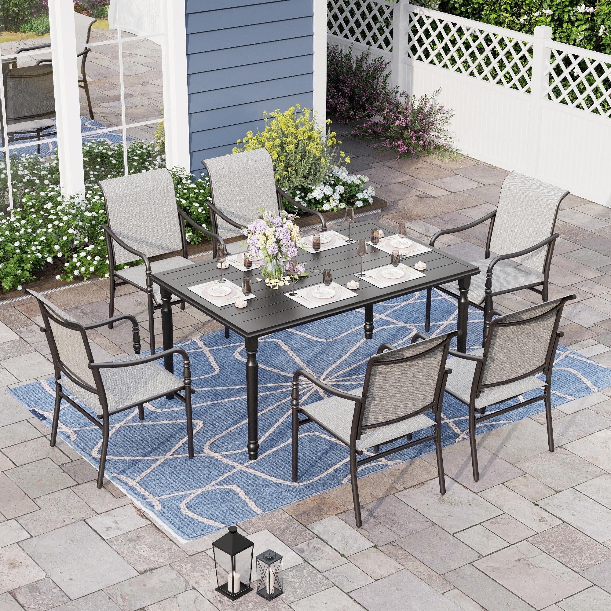 Alpha Joy Outdoor Patio Dining Set with 60" Rectangular Table ...