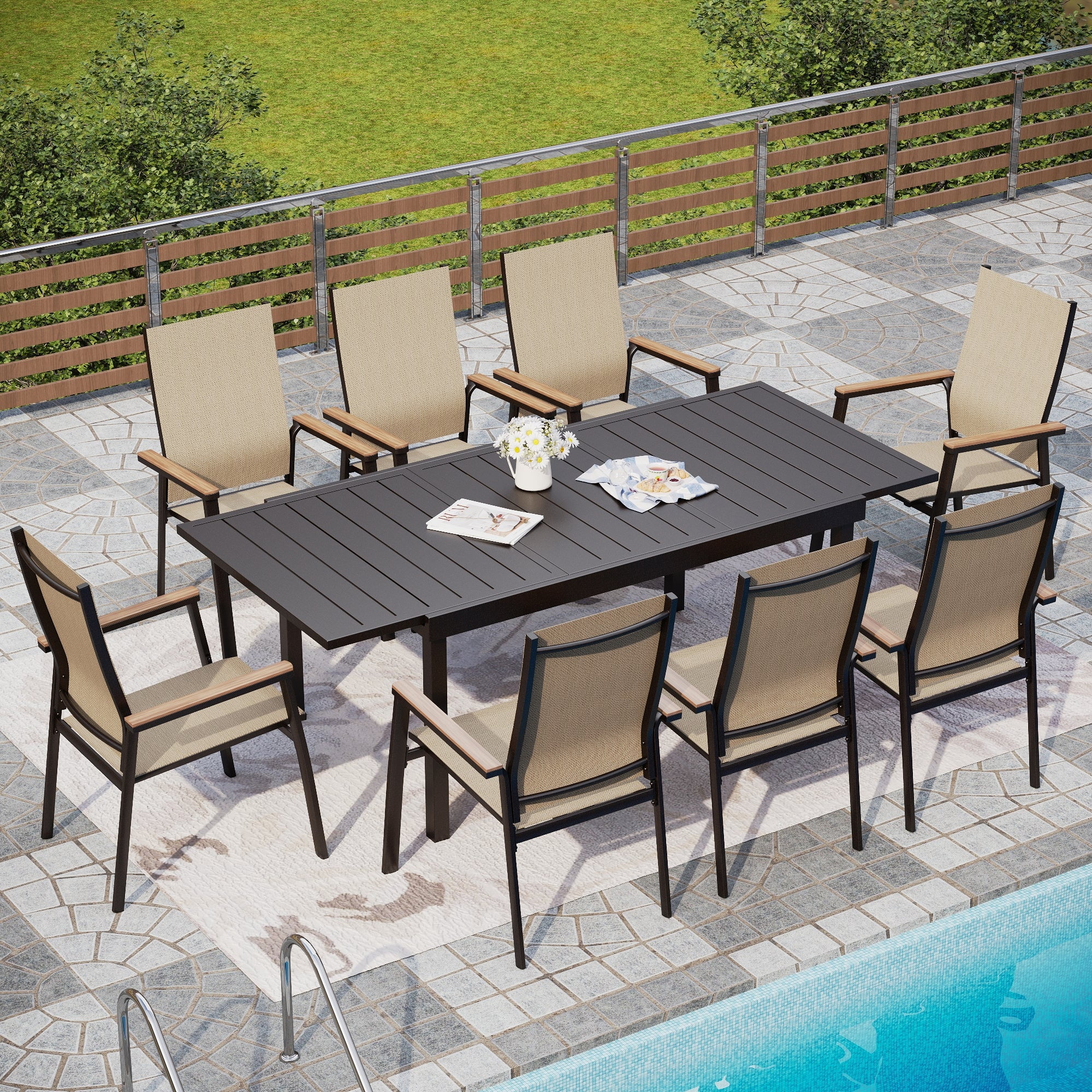 Alpha Joy Outdoor Patio Dining Set with 84" Expandable Table ...