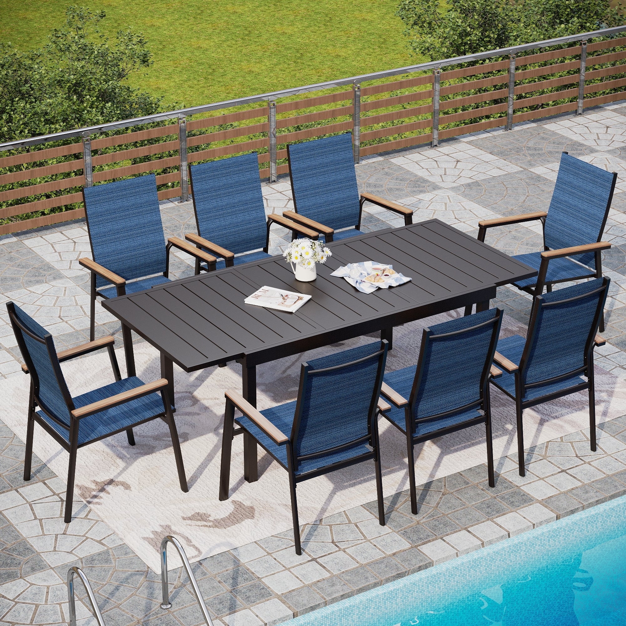 Alpha Joy Outdoor Patio Dining Set with 84" Expandable Table ...