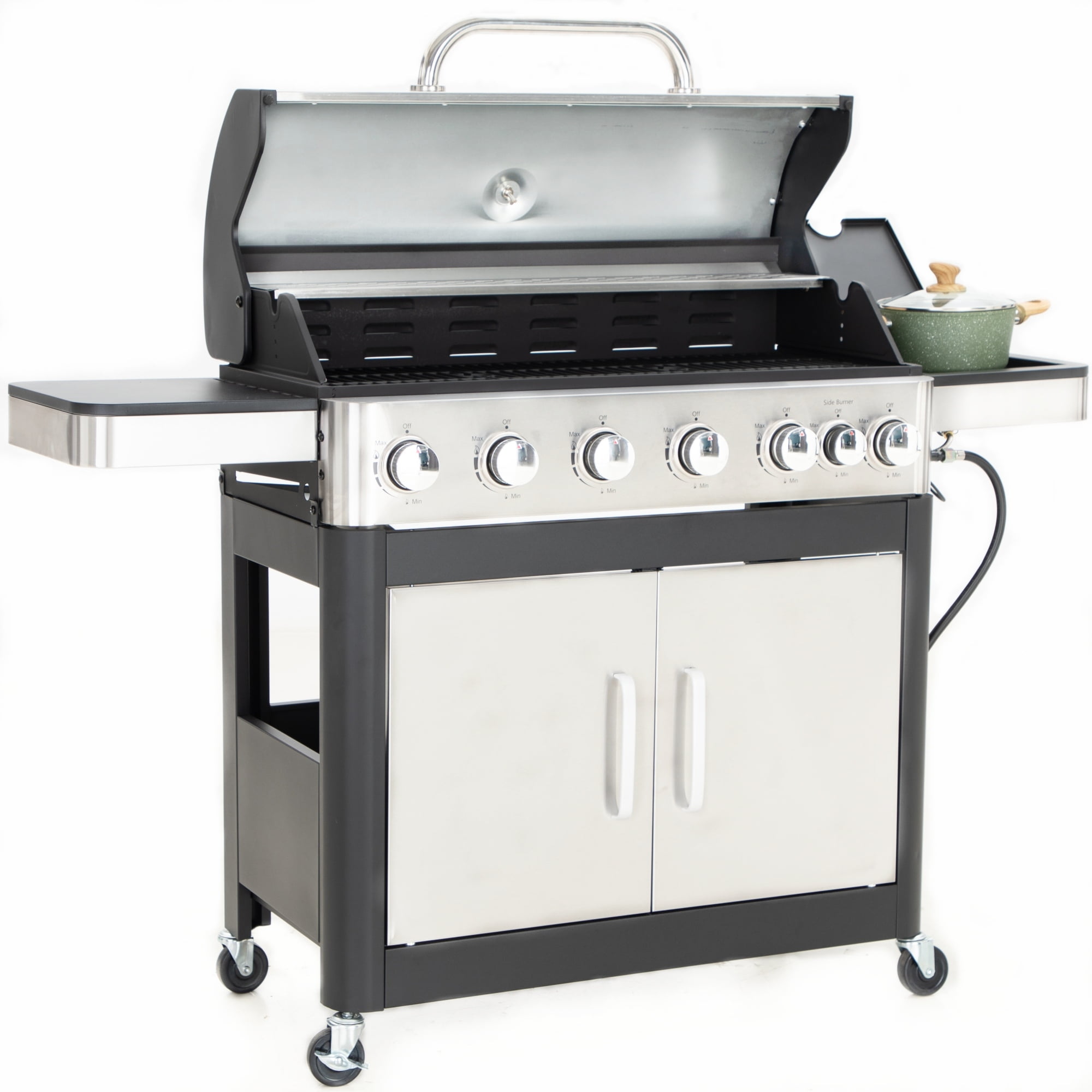 Alpha Joy Stainless Steel 6-Burner Propane Gas Grill with Side Burner ...