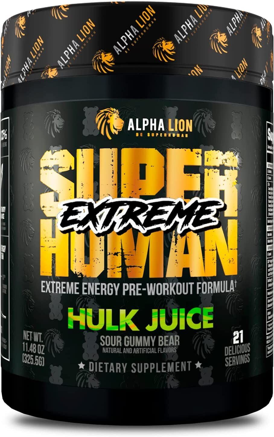 Alpha Lion SUPERHUMAN EXTREME Pre-Workout Pump - Energy Booster, 21 servings, Hulk Juice ...