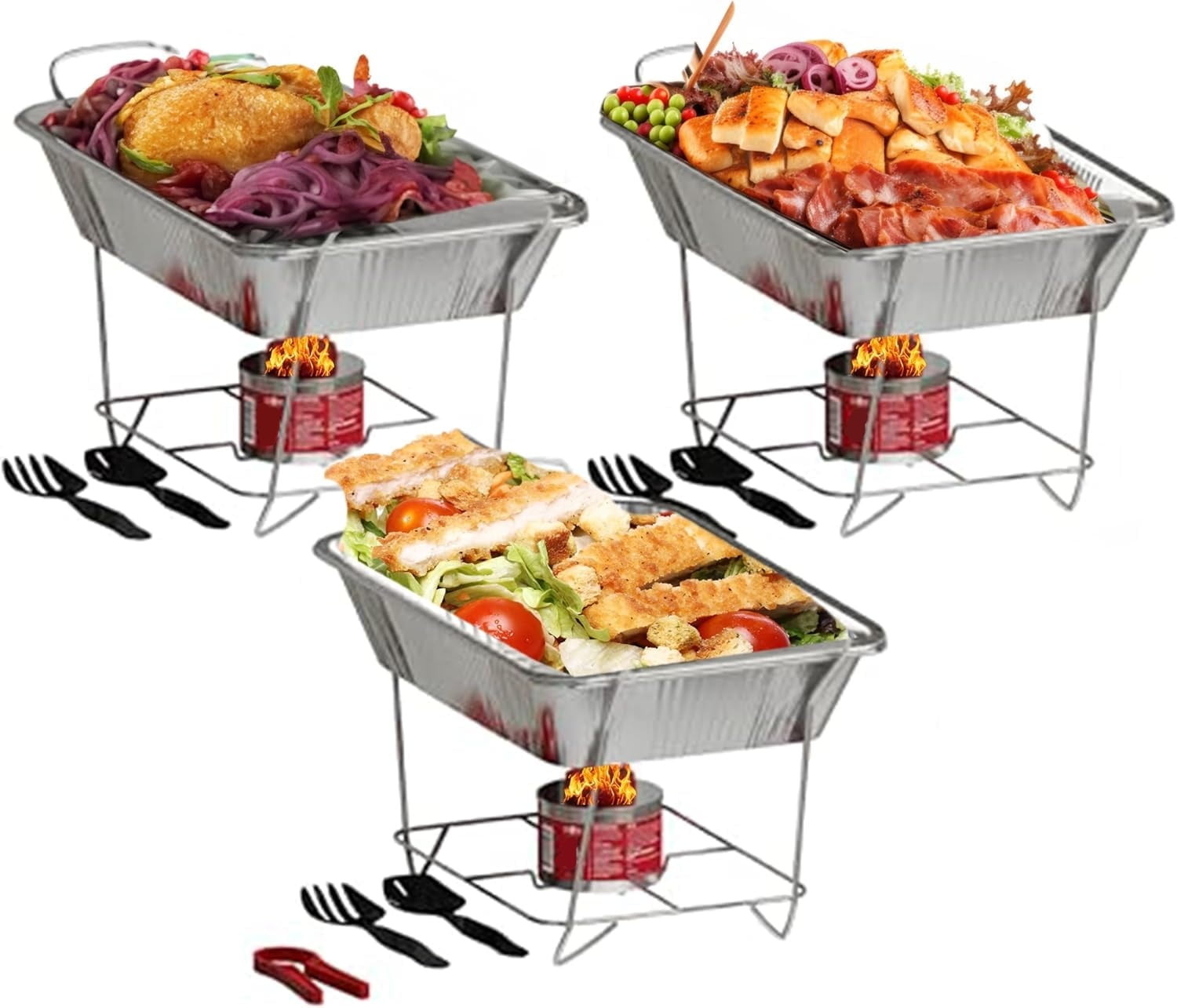 GasOne Disposable Chafing Dish Buffet Set, Aluminum Pans, 6hr Fuel Cans ...