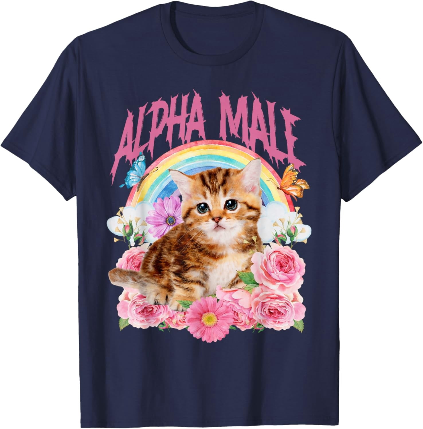 Alpha Male Cat Kitten Rainbow Floral Sarcastic T-shirt - Walmart.com
