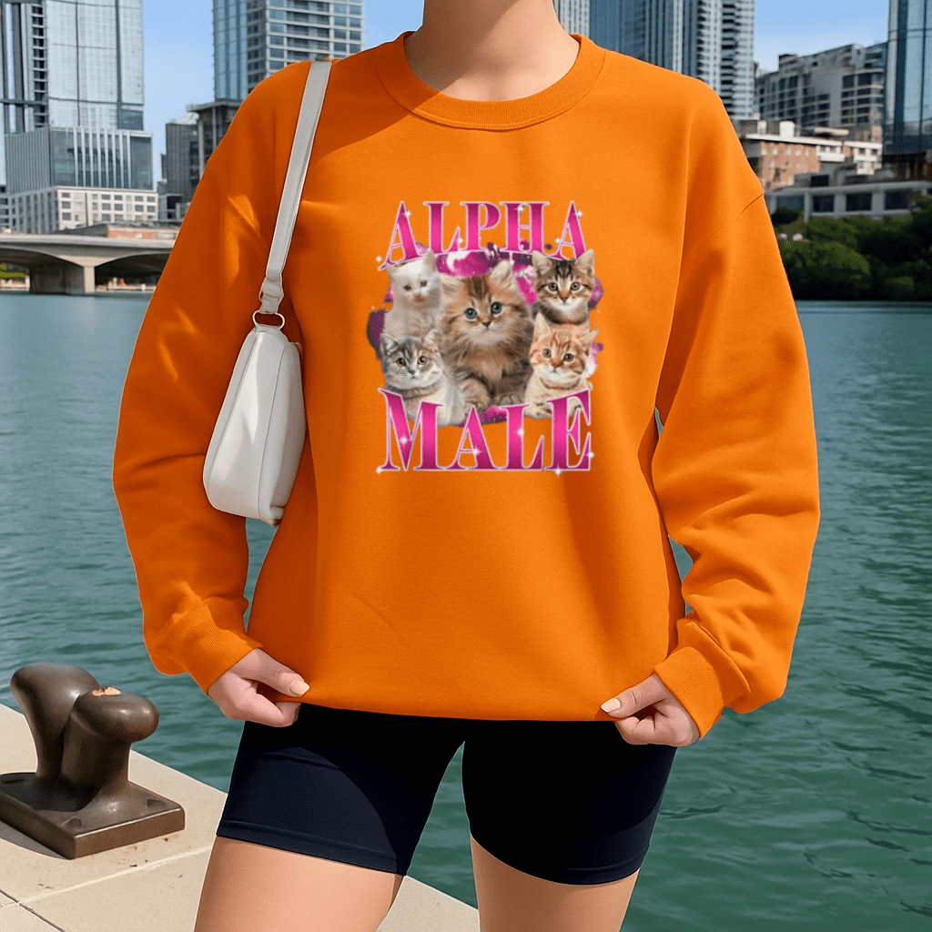 Alpha Male Cat Meme Funny Feline Lover Sarcastic Humor Cute Sweatshirt ...