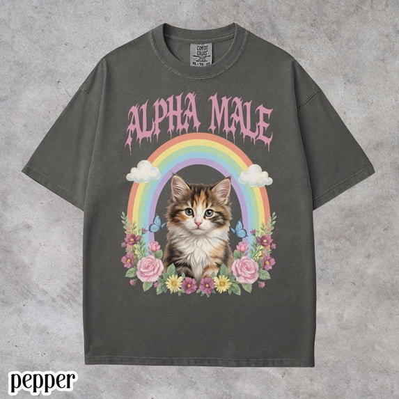 Alpha Male Cat Shirt Cute Rainbow Floral Kitty Tee Aesthetic Kitten ...