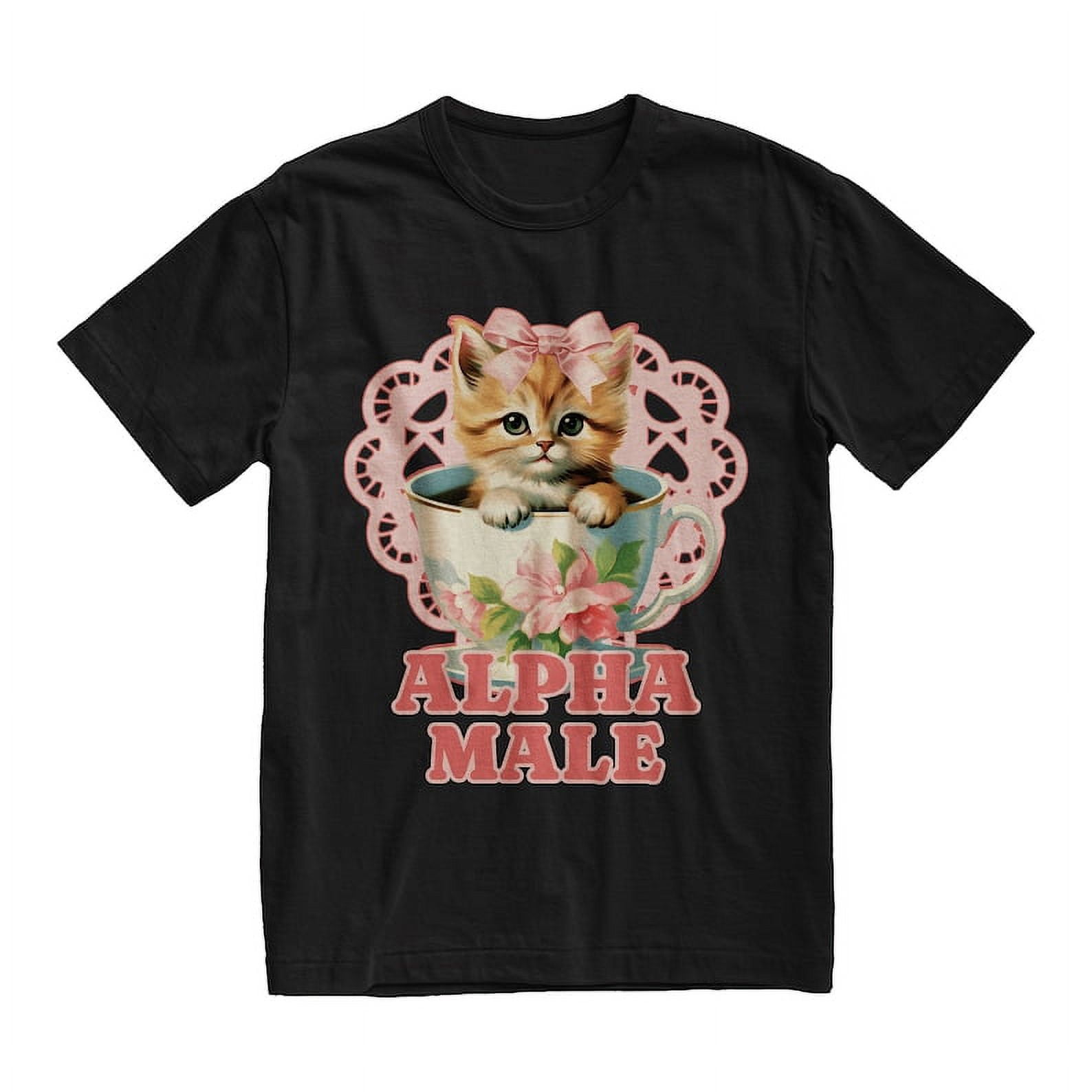 Alpha Male Cute Cat Graphic T-Shirt, Vintage Teacup Kitten Meme Print ...