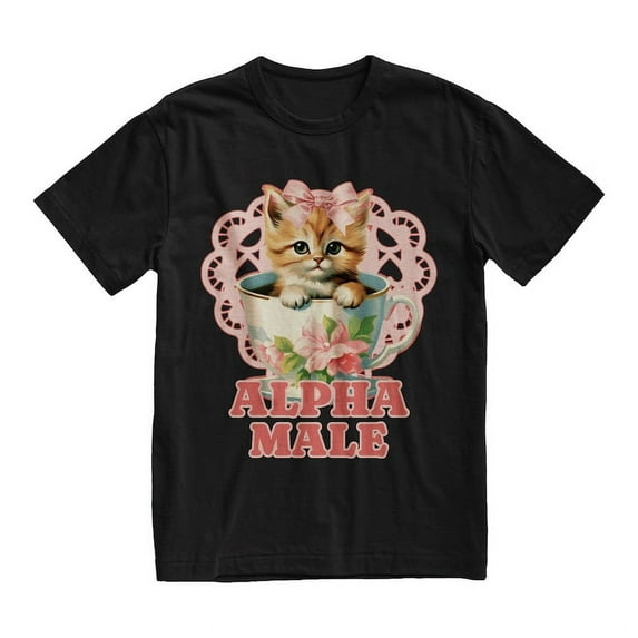 Alpha Male Cute Cat Graphic T-Shirt, Vintage Teacup Kitten Meme Print ...