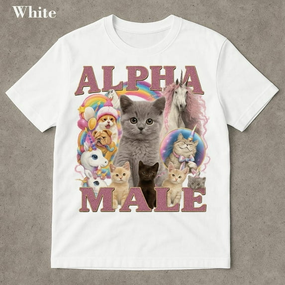 Alpha Male Cute Cats and Dogs Graphic T-Shirt, Unicorn Animal Art ...