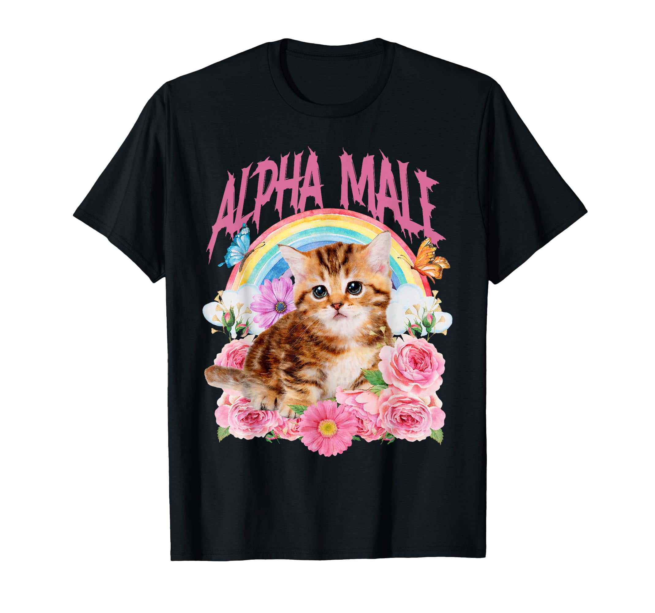 Alpha Male Funny Cat Kitten Rainbow Floral T-Shirt - Walmart.com