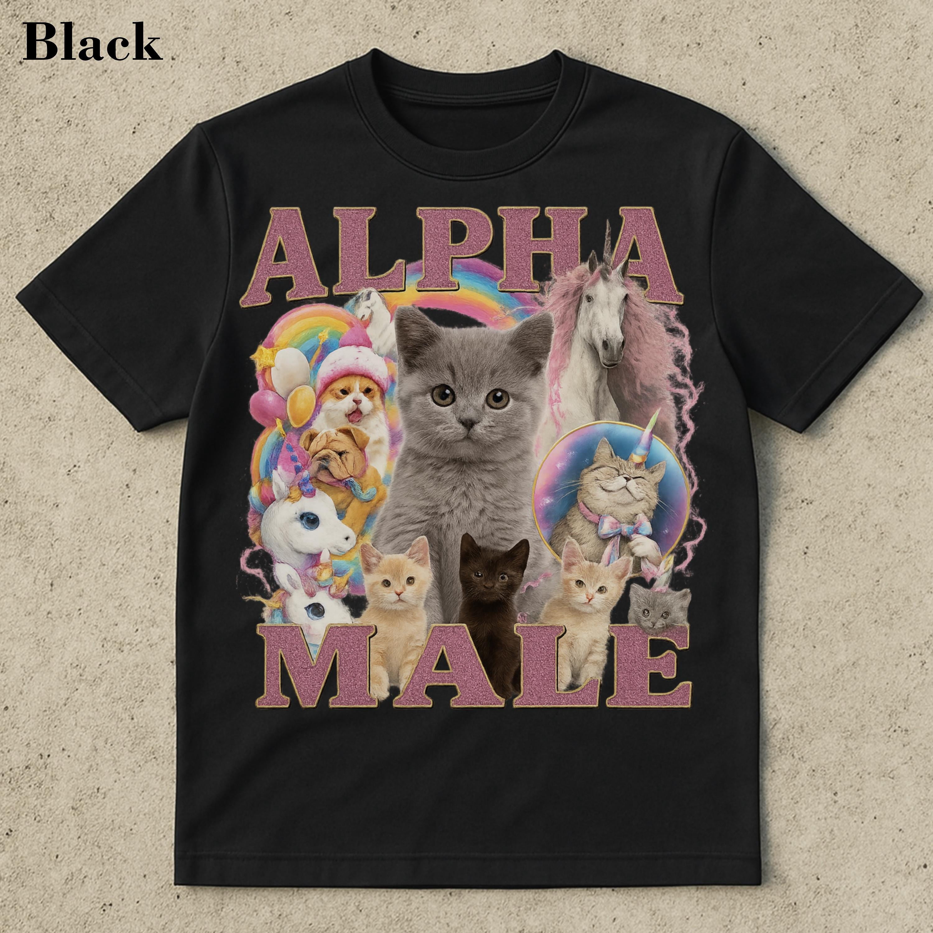 Alpha Male Funny Kitten T-Shirt, Funny Cat Meme Shirt, Unicorn Rainbow ...