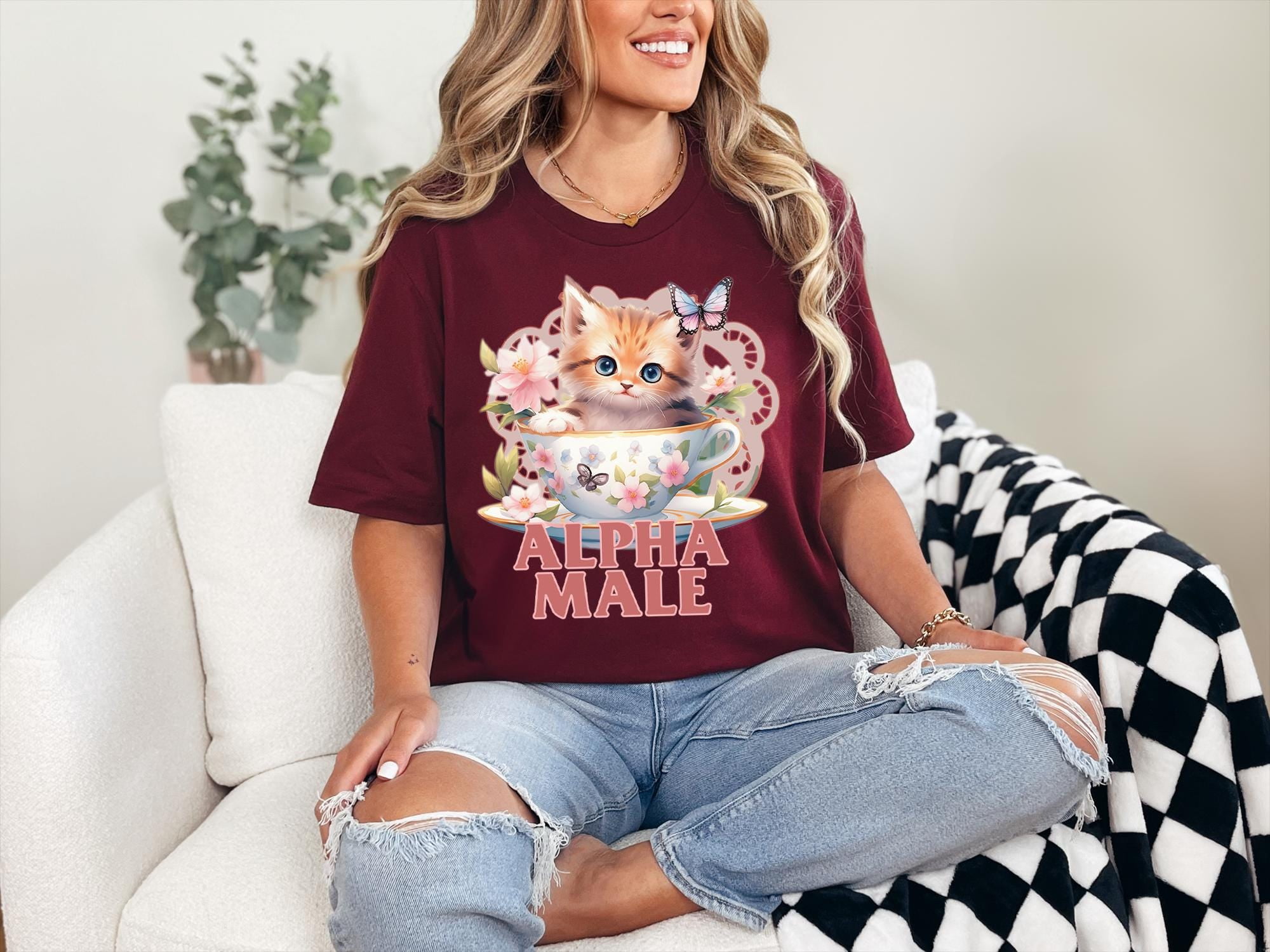 Alpha Male Funny Kitten T-shirt, Funny Cat Meme Shirt, Boyfriend Gifts ...