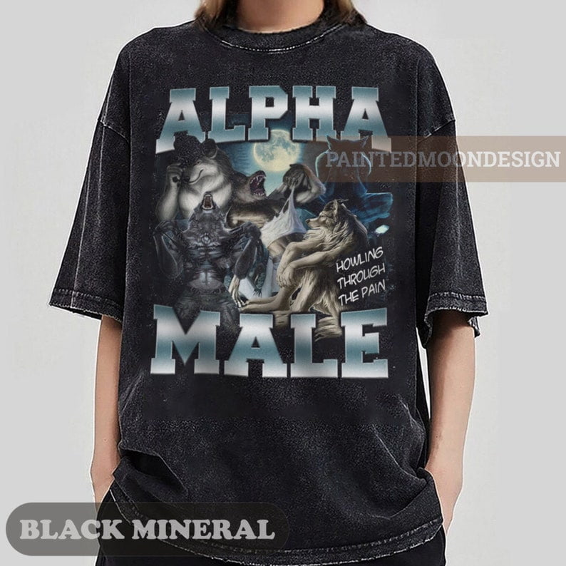 Alpha Male Ironic Shirt With Wolf Graphic, Ironic Alpha Male Unicorn ...
