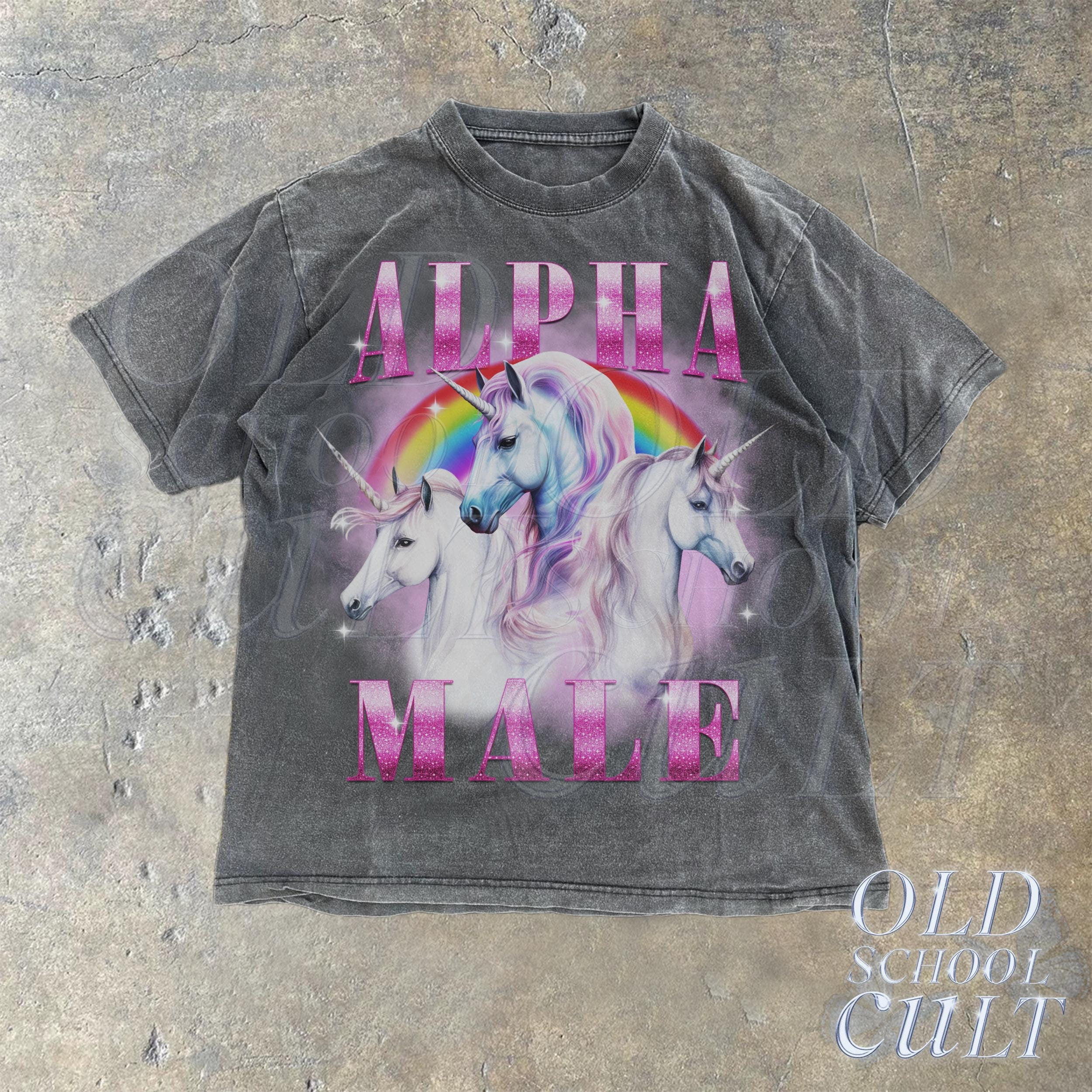 Alpha Male Unicorn Ironic 90s T-Shirt, Retro Funny Rainbow Unisex ...