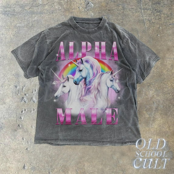 Alpha Male Unicorn Ironic 90s T-Shirt, Retro Funny Rainbow Unisex ...