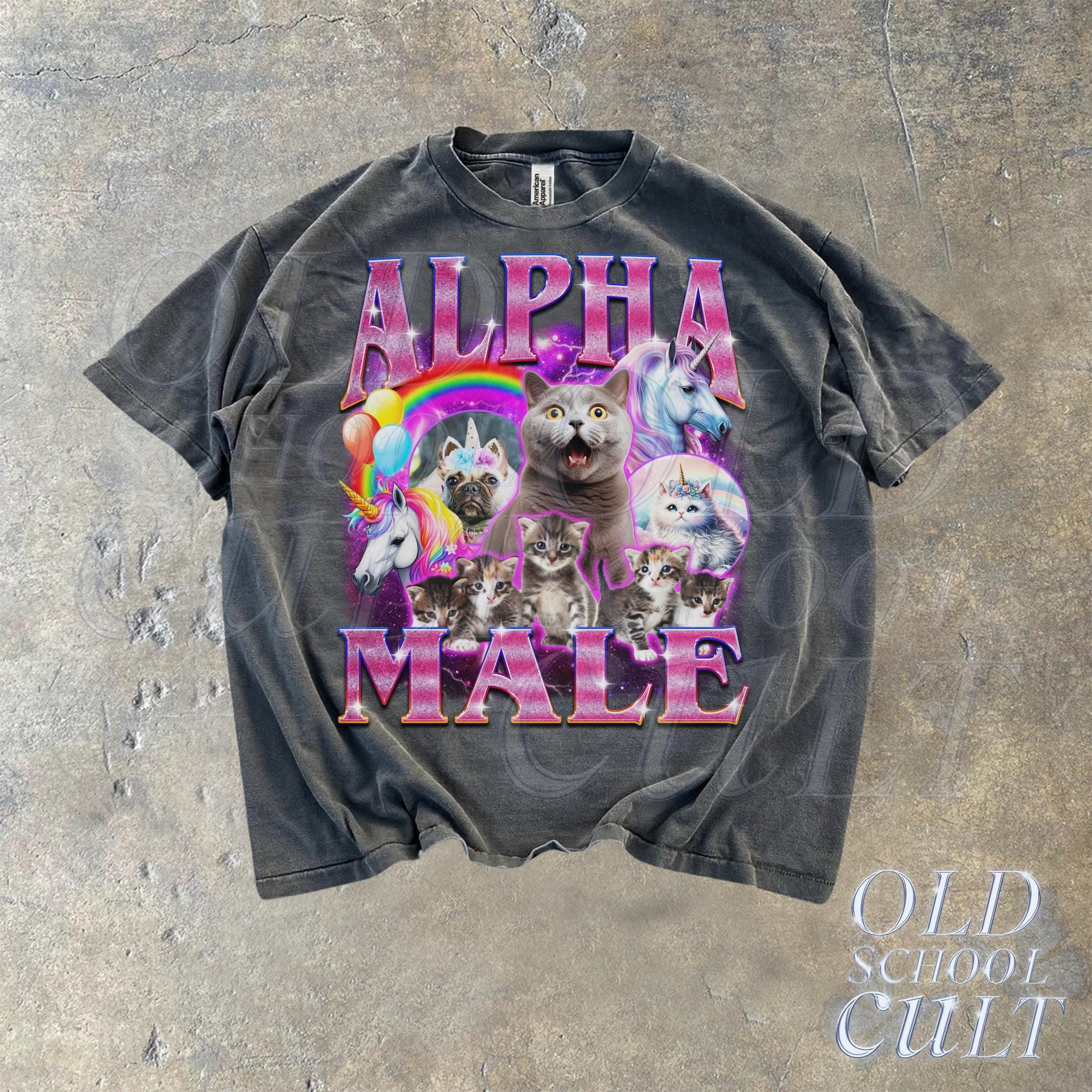 Alpha Male Unicorn Ironic Vintage 90s T-Shirt, Retro Funny Rainbow ...