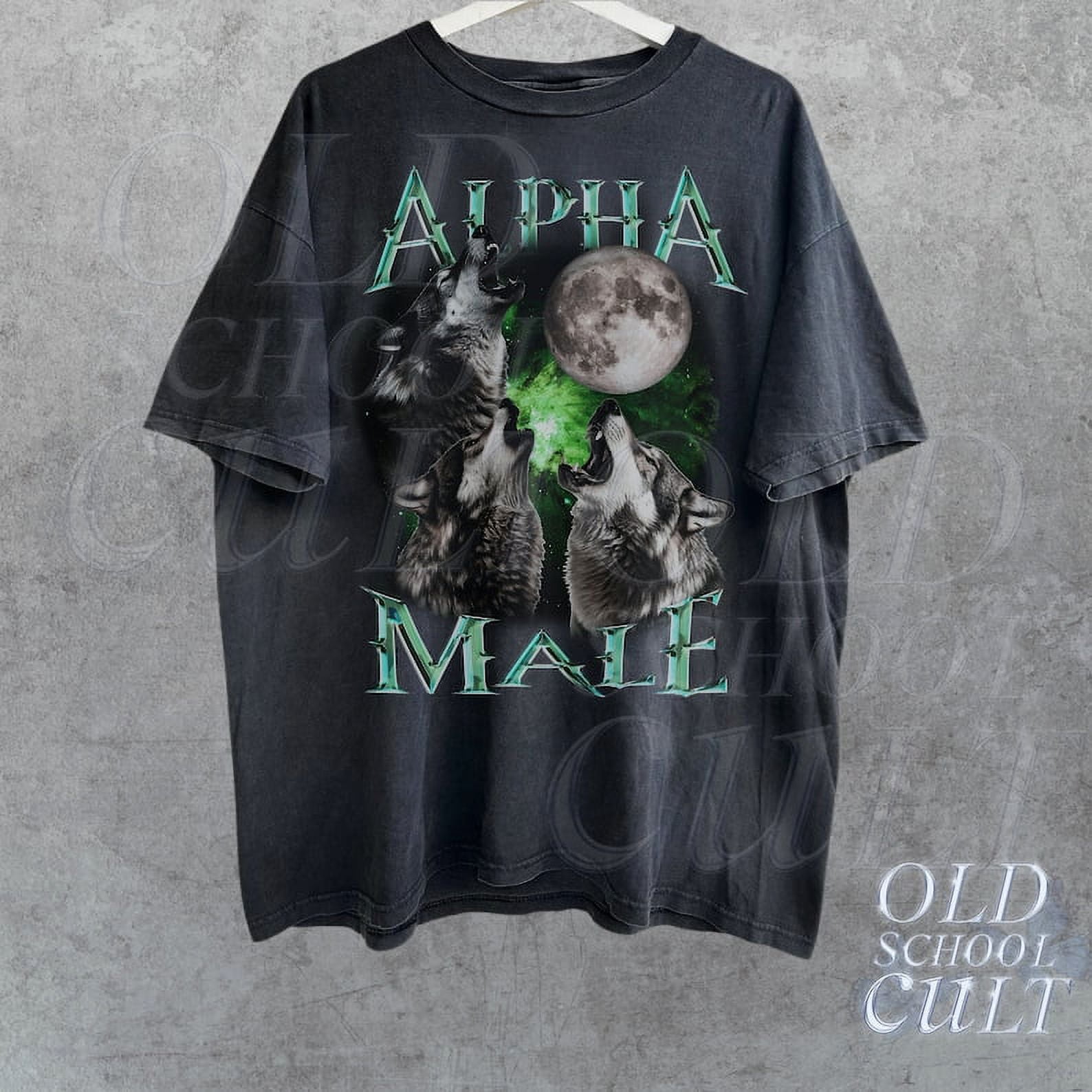 Alpha Male Vintage Graphic T-Shirt, Retro 90S Wolf Moon T-Shirt for Men ...