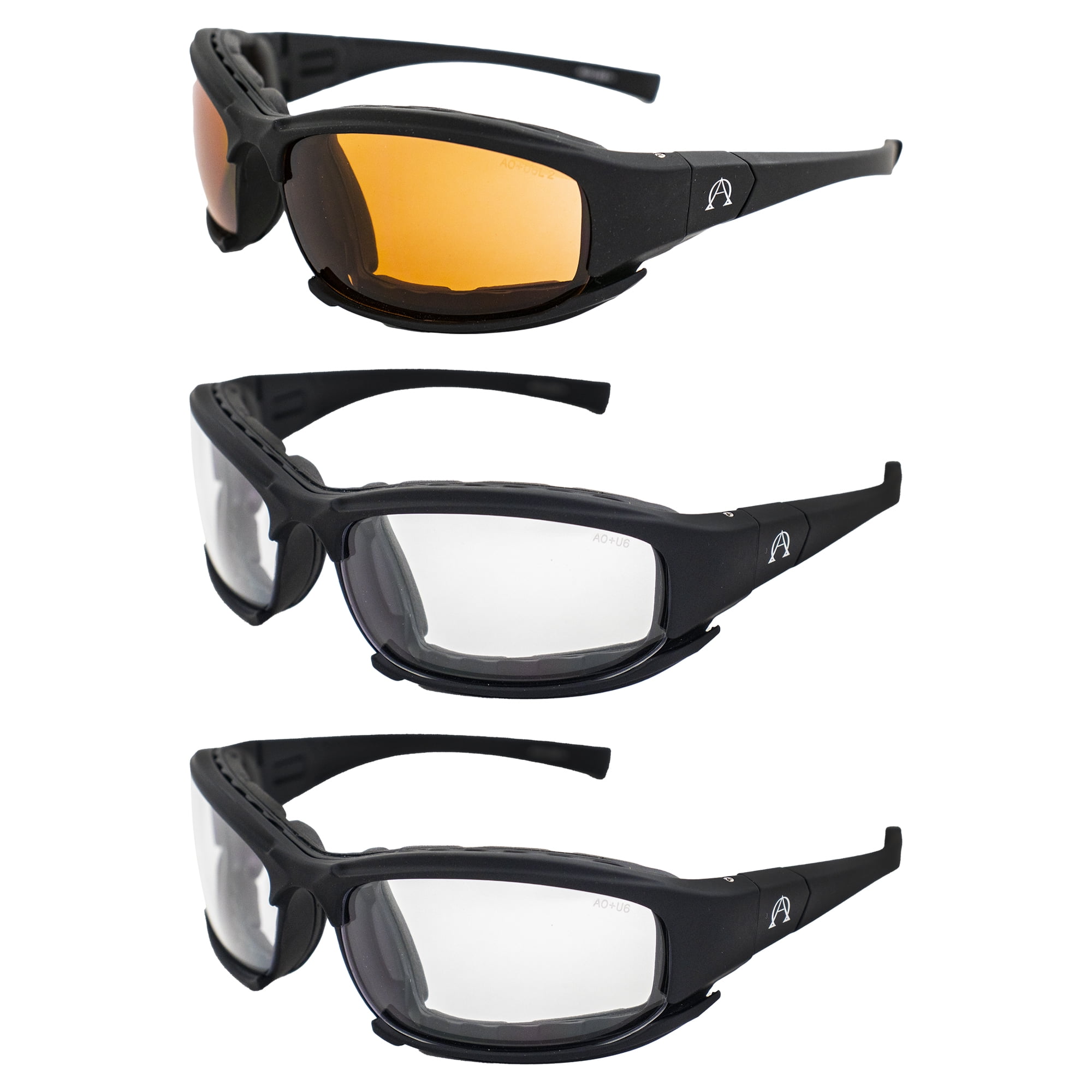Alpha Omega 3 Motorcycle Sunglasses Foam Padded Riding Safety Glasses ...