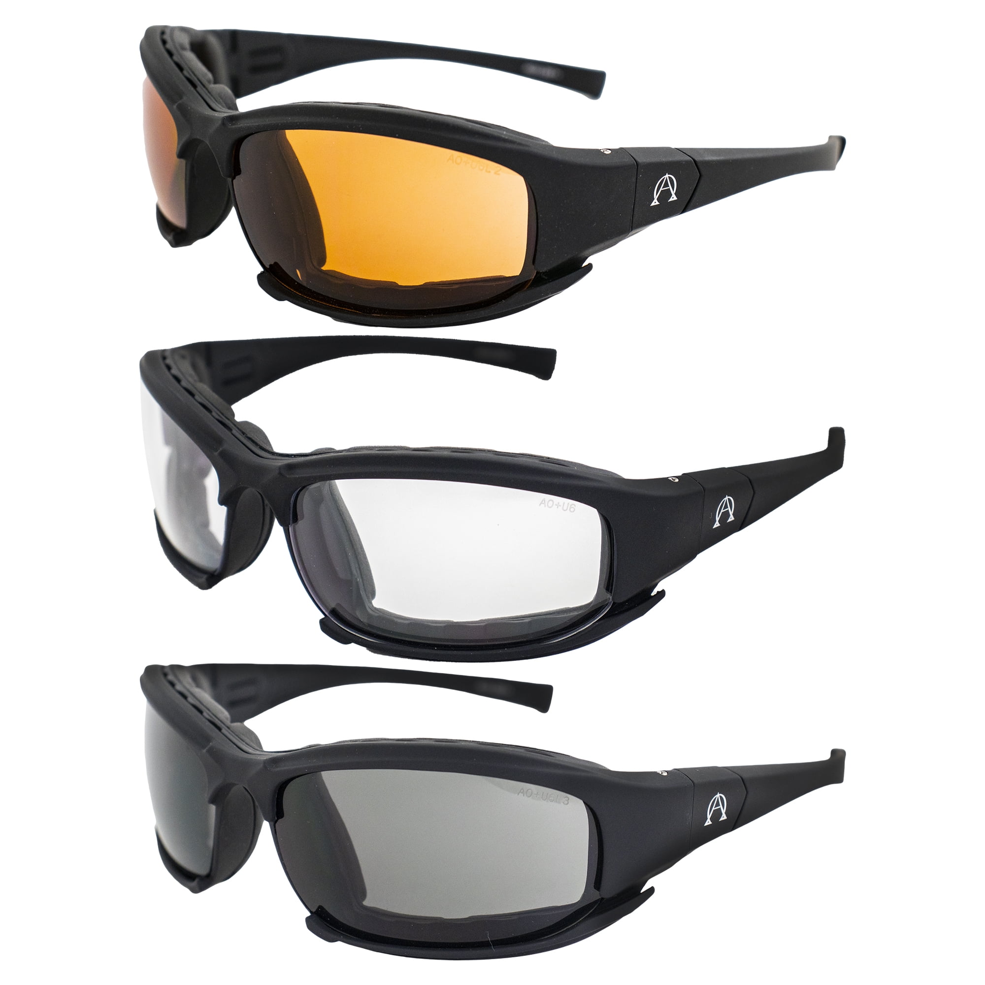 Alpha Omega 3 Motorcycle Sunglasses Foam Padded Riding Safety Glasses ...