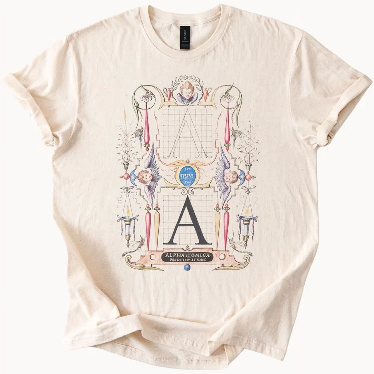 Alpha Omega Typography Cherub Graphic Angelic Design A Letter Art T ...