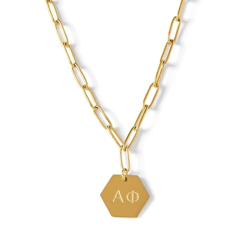 Alpha Phi Necklace, 18k Gold Plated Paperclip Style Chain with Sorority ...
