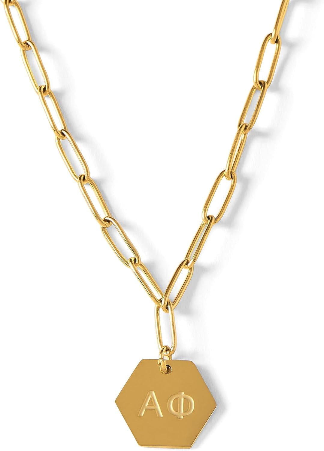 Alpha Phi Paperclip Necklace — AP 18K Gold Plated Sorority Gifts Necklace, Long-Lasting Alpha ...