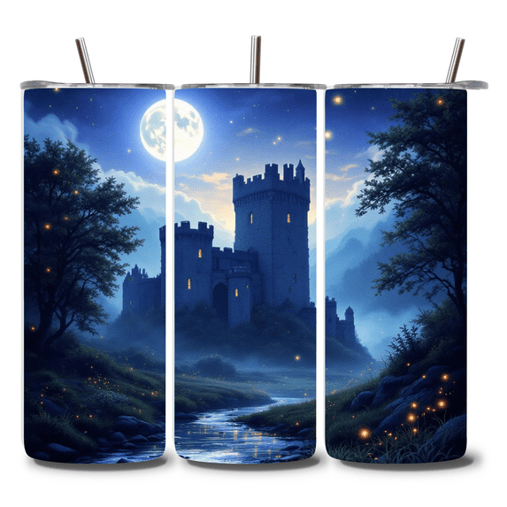Alpha Printing 20oz Stainless Steel Tumbler – Castle in Dark Fog Design – Gothic Fantasy Haunted ...