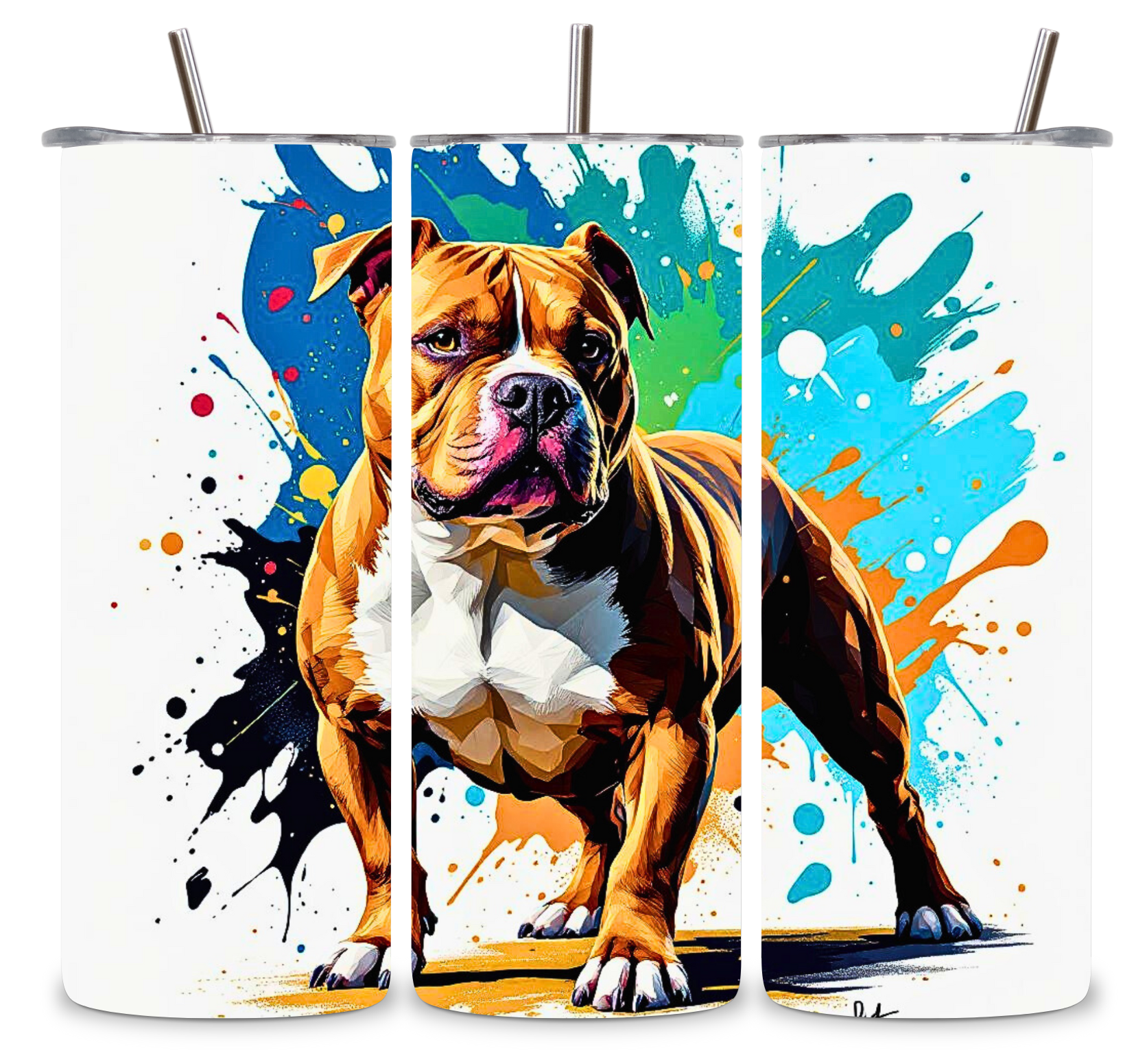 Alpha Printing 20oz Stainless Steel Tumbler – Pitbull Dog with Colorful ...