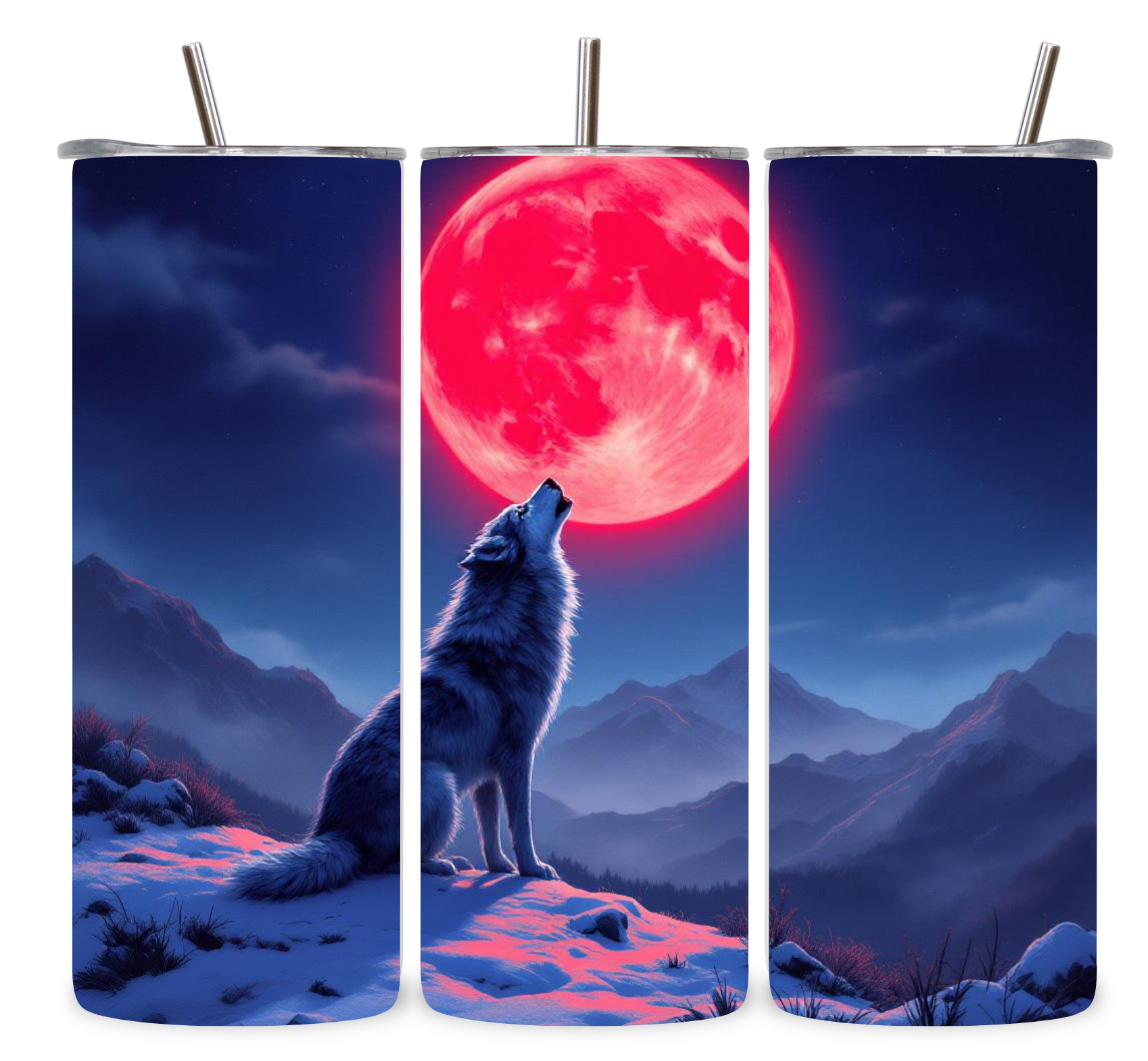 Alpha Printing 20oz Stainless Steel Tumbler – Wolf Howling at Full Moon ...