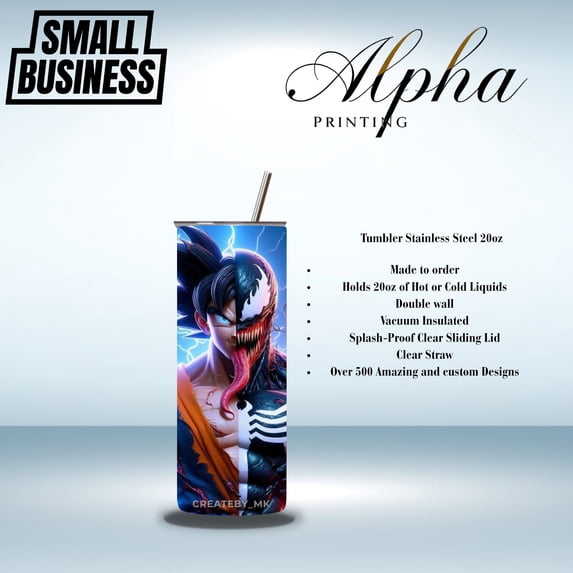 Alpha Printing 20oz Stainless Steel Tumbler with Straw Anime Character ...