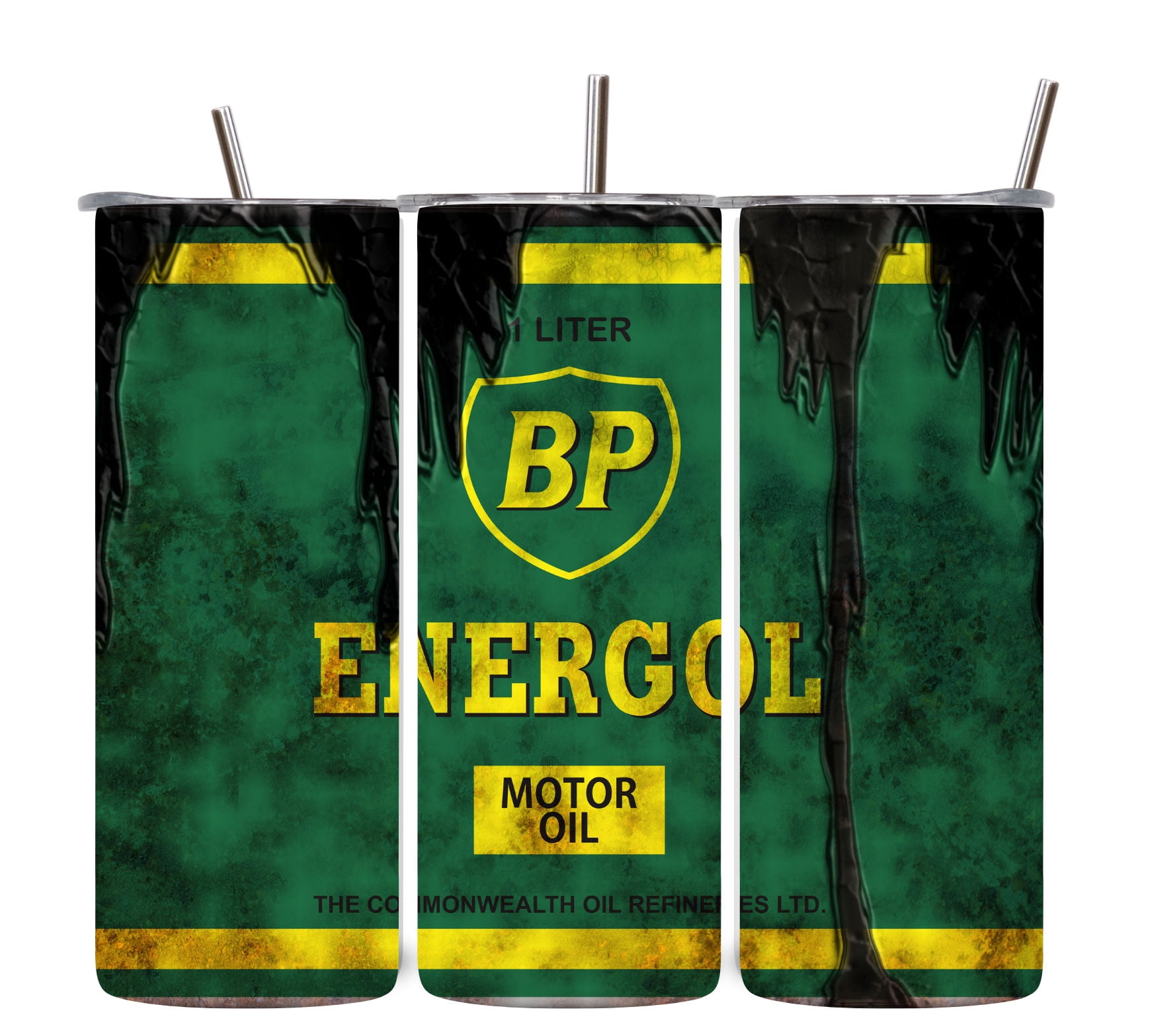 Alpha Printing 20oz Stainless Steel Tumbler with Straw BP Oil Can Look ...