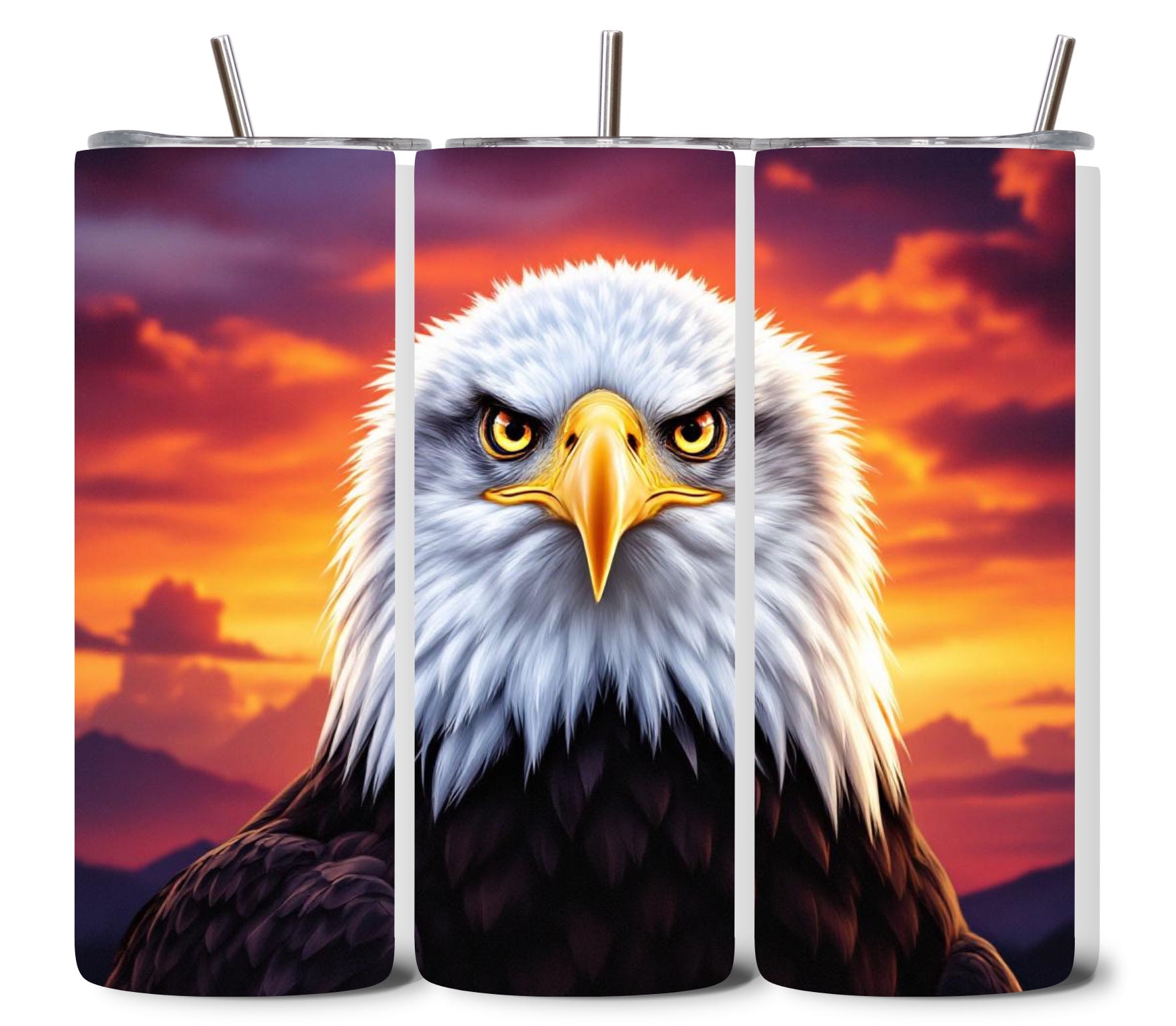 Alpha Printing 20oz Stainless Steel Tumbler with Straw Eagle Close Up ...