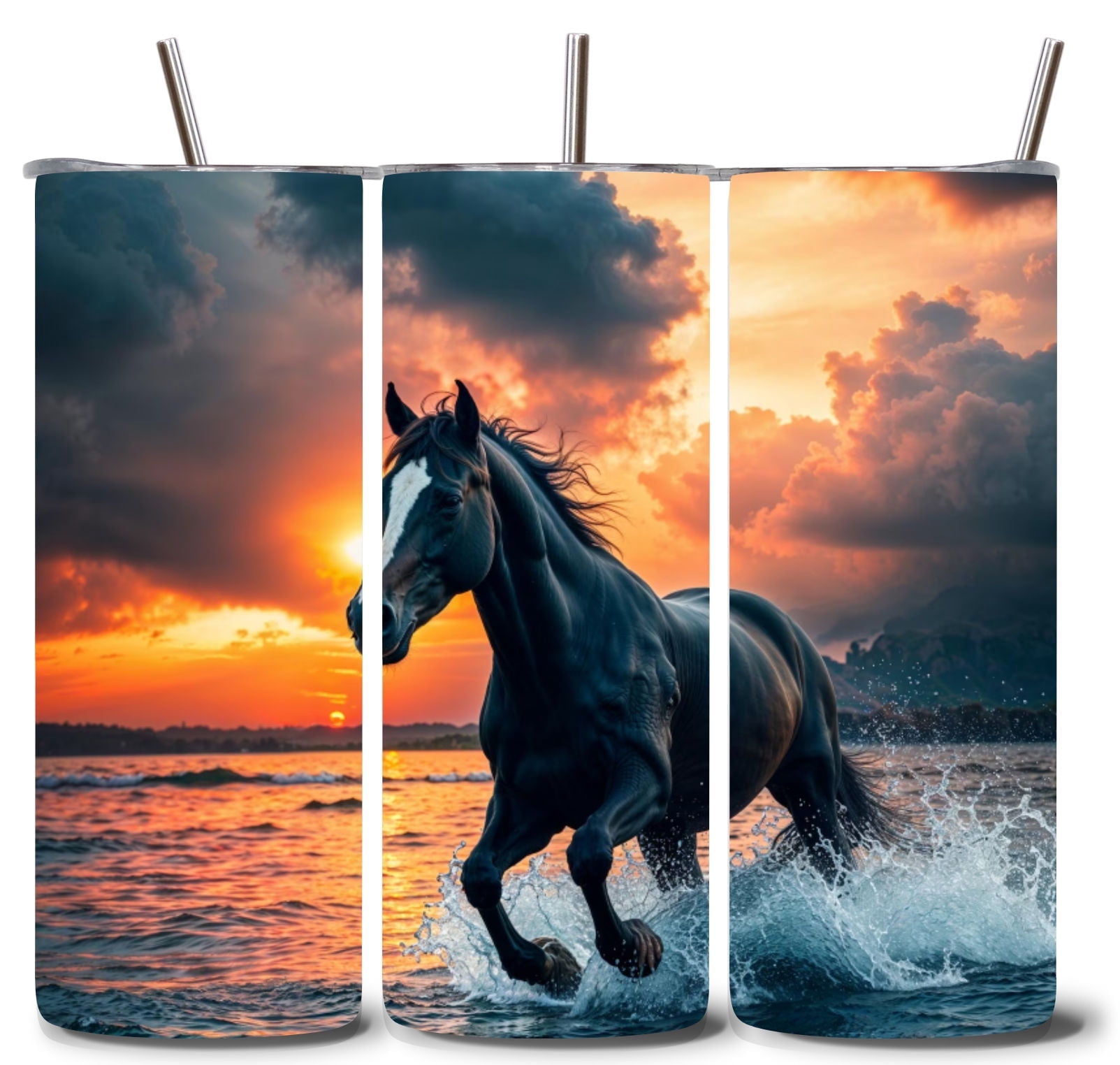 Alpha Printing 20oz Stainless Steel Tumbler with Straw Horse Running on ...