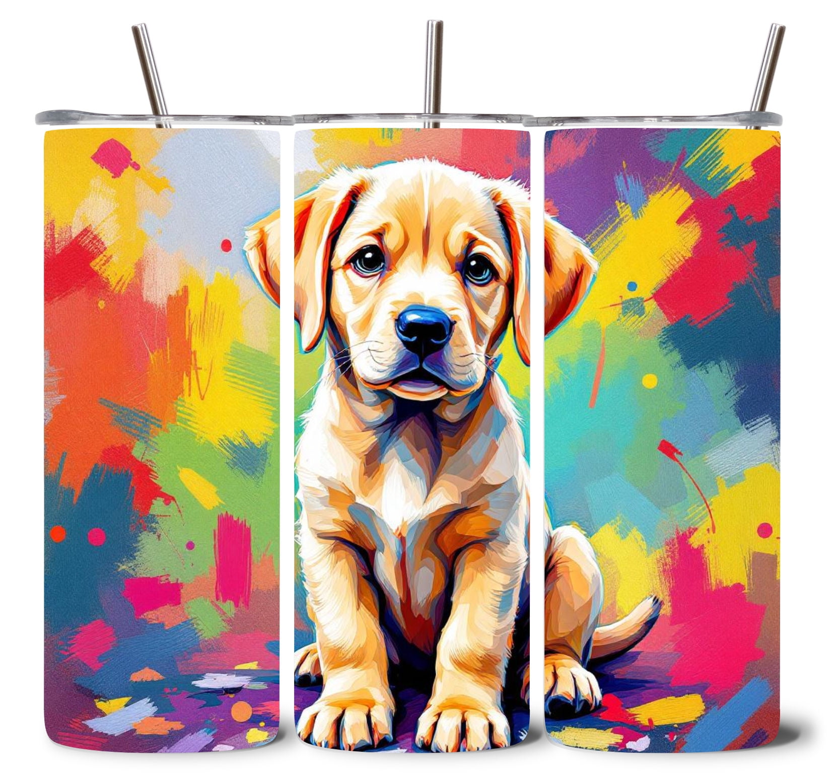 Alpha Printing 20oz Stainless Steel Tumbler with Straw Labrador Puppy ...