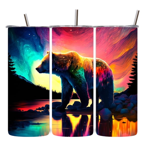 Alpha Printing 20oz Stainless Steel Tumbler with Straw Neon Bear ...