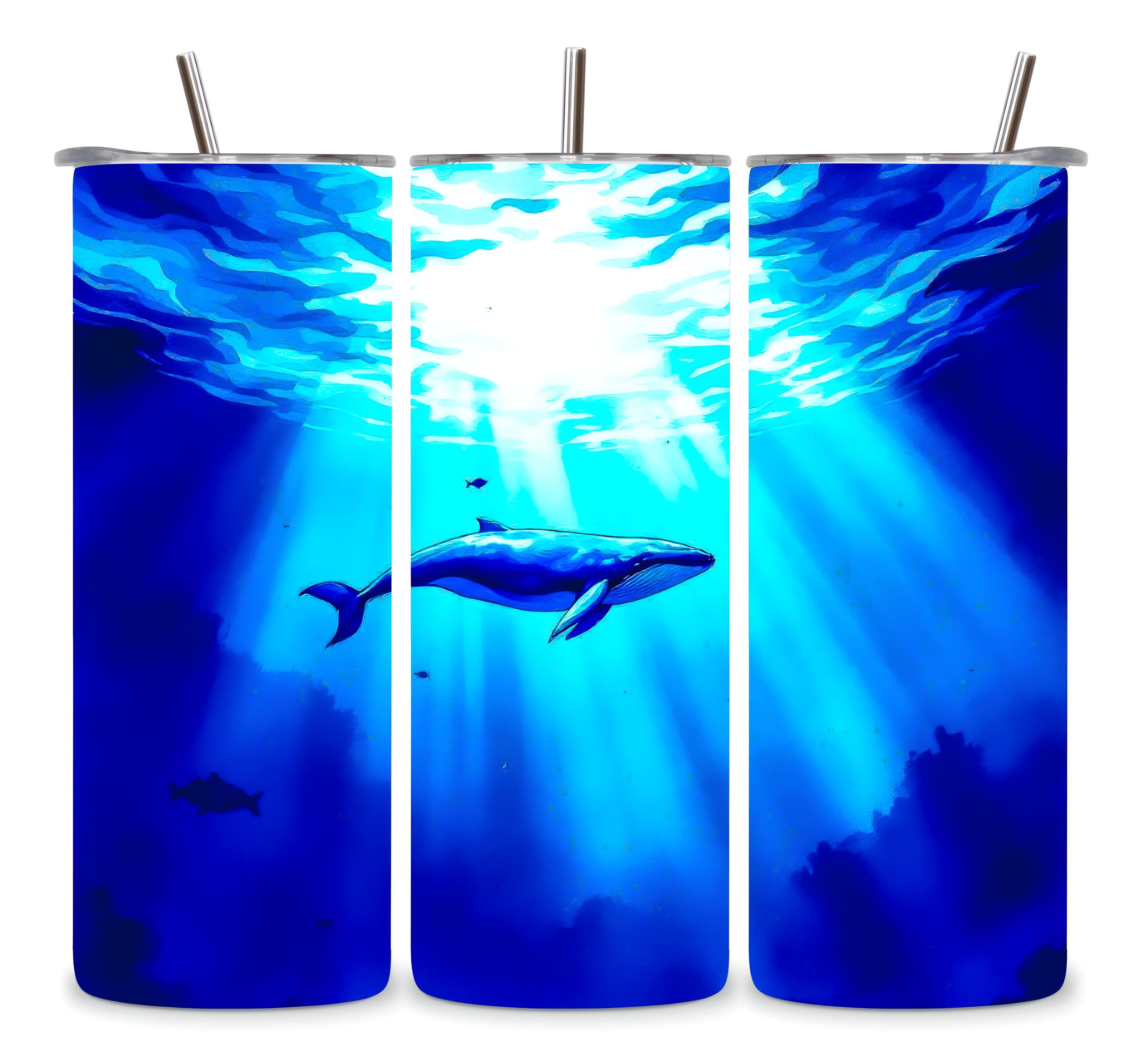 Alpha Printing 20oz Stainless Steel Tumbler with Straw Whale Under the ...