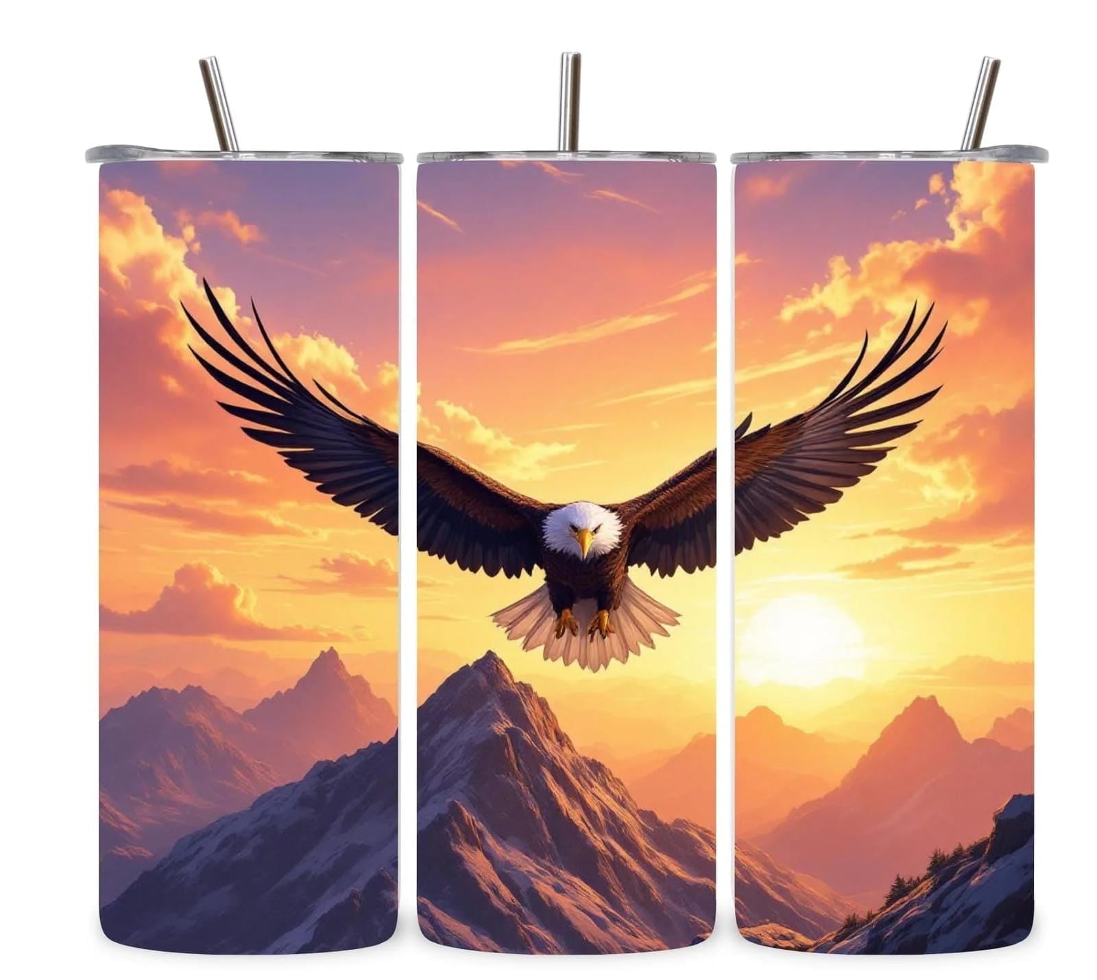 Alpha Printing 20oz Stainless-Steel Tumblers-Eagle Soaring Sunset ...
