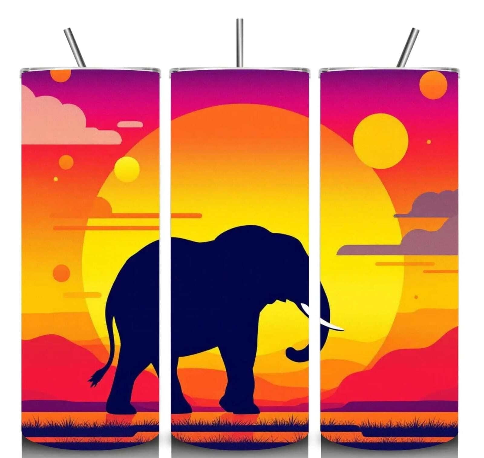 Alpha Printing 20oz Stainless-Steel Tumblers-Elephant Silhouette Design ...