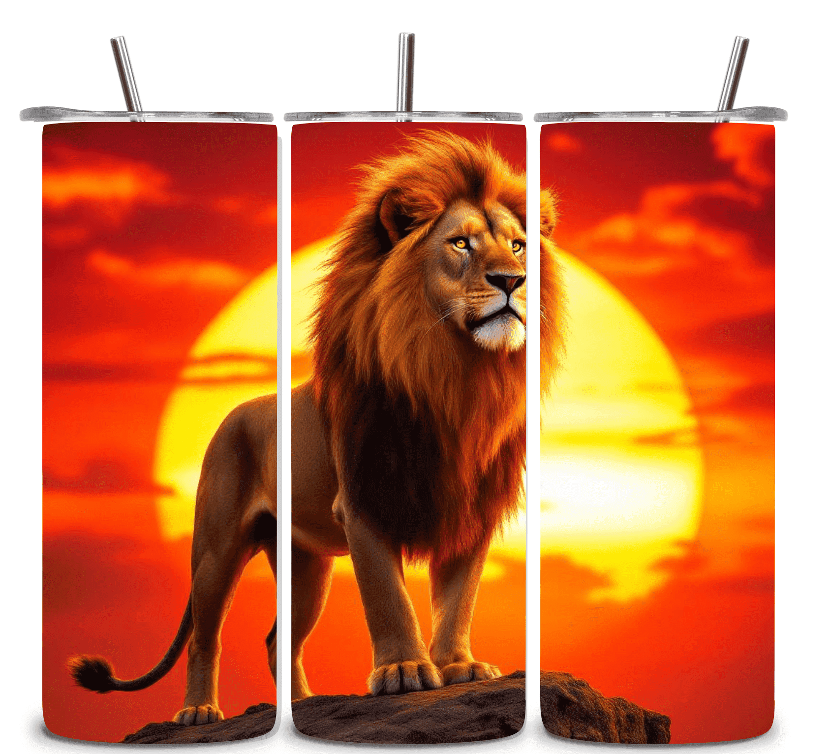 Alpha Printing 20oz Stainless-Steel Tumblers-Lion At Sunset Design ...