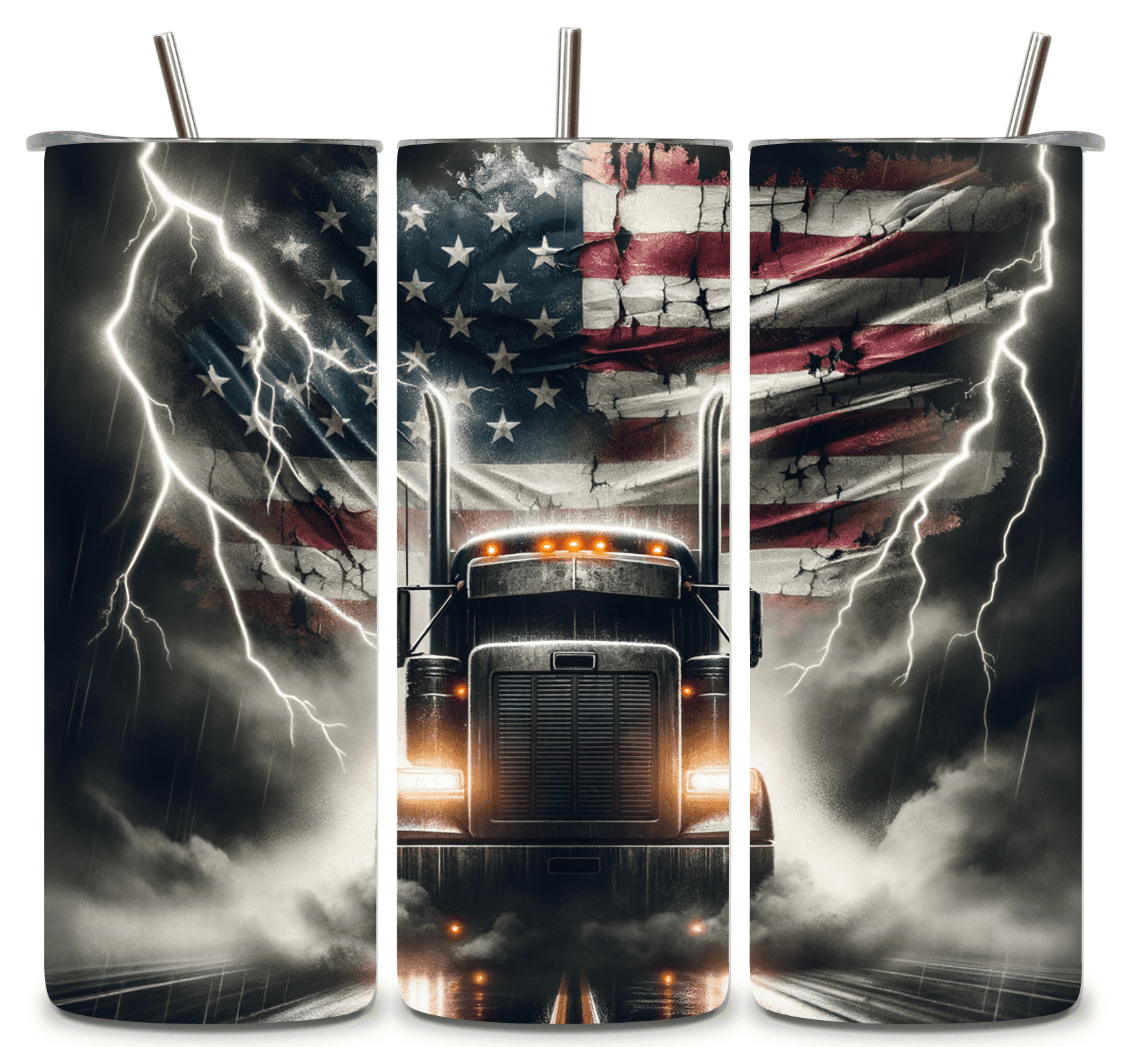 Alpha Printing 20oz Stainless Steel Tumbler – Semi Truck with USA Flag ...