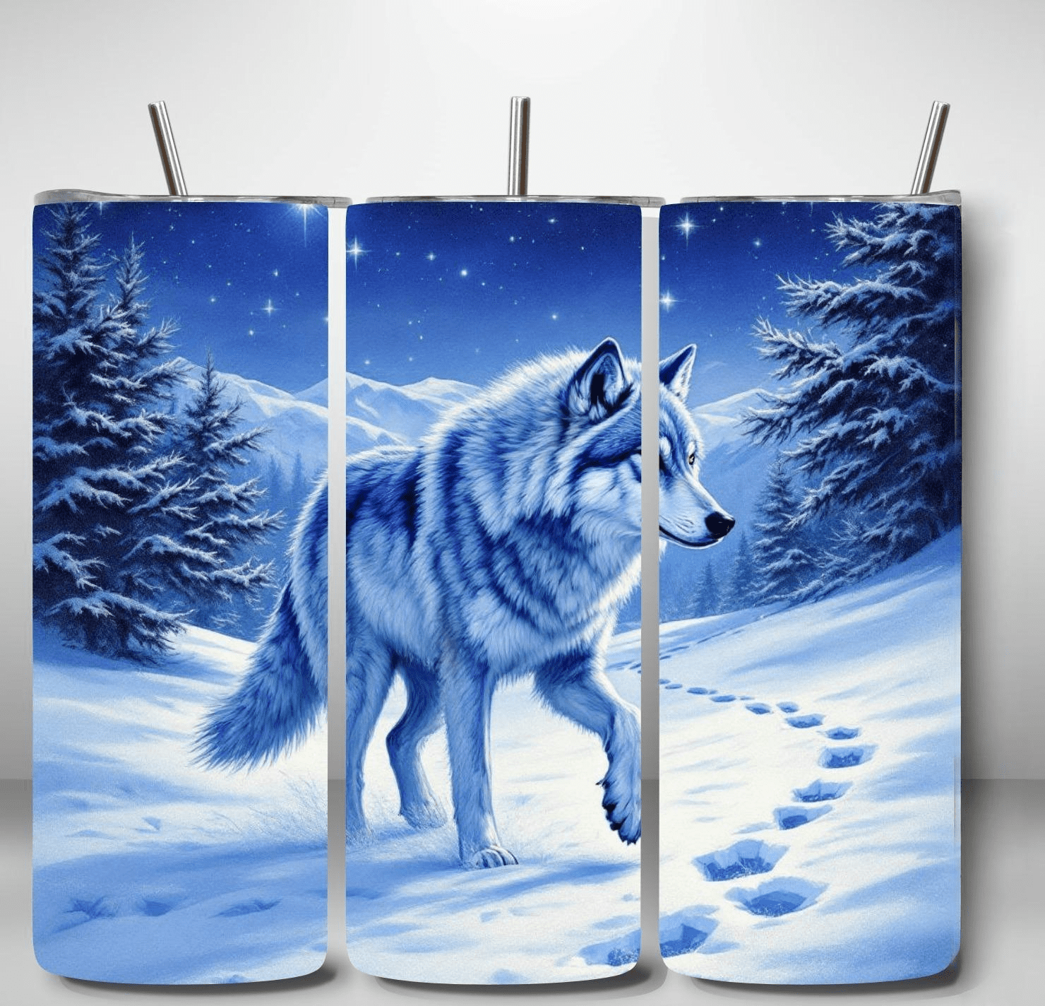 Alpha Printing 20oz Stainless-Steel Tumblers-Wolf In Snowy Mountains ...
