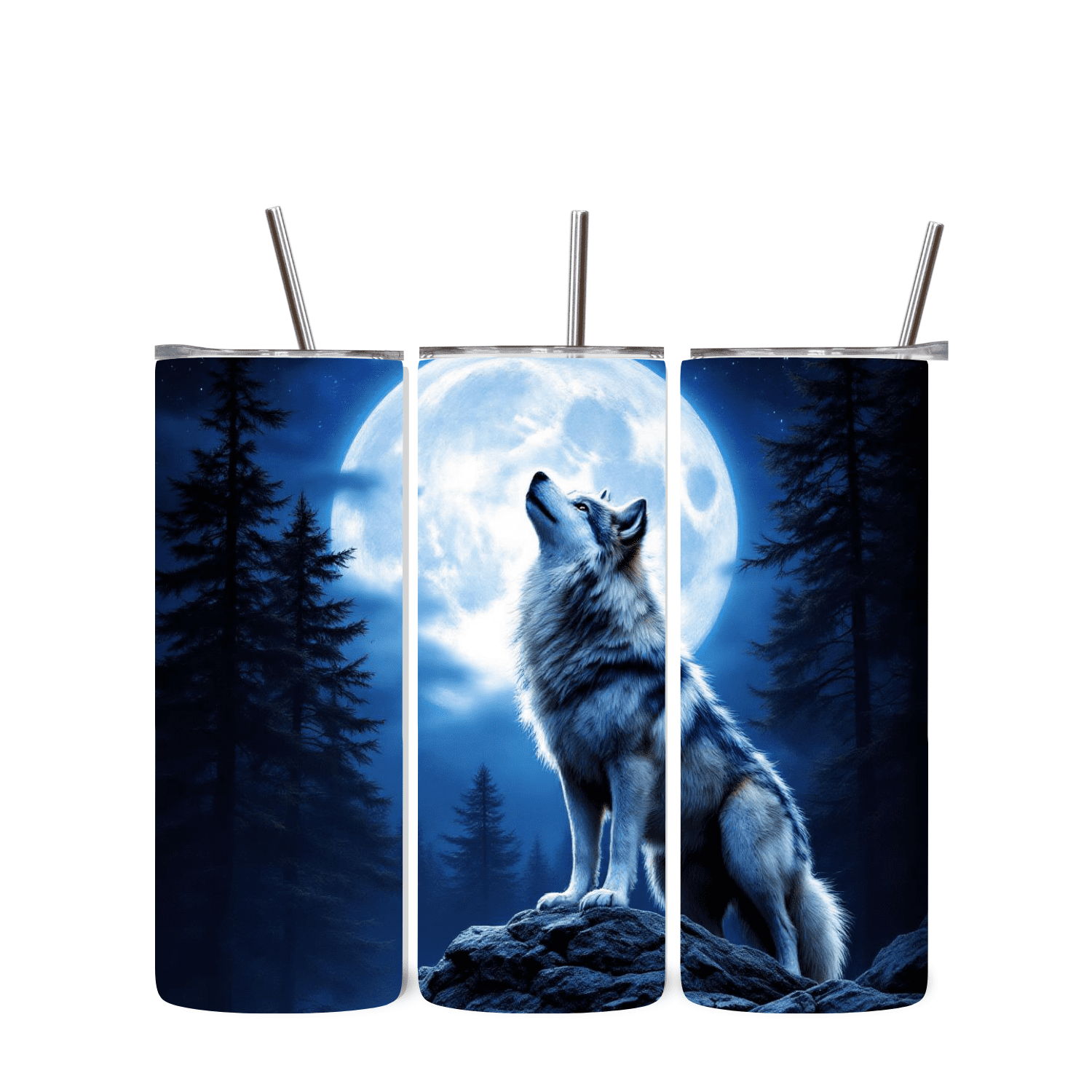 Alpha Printing 20oz Stainless Steel Tumbler with Straw Wolf Staring Up ...