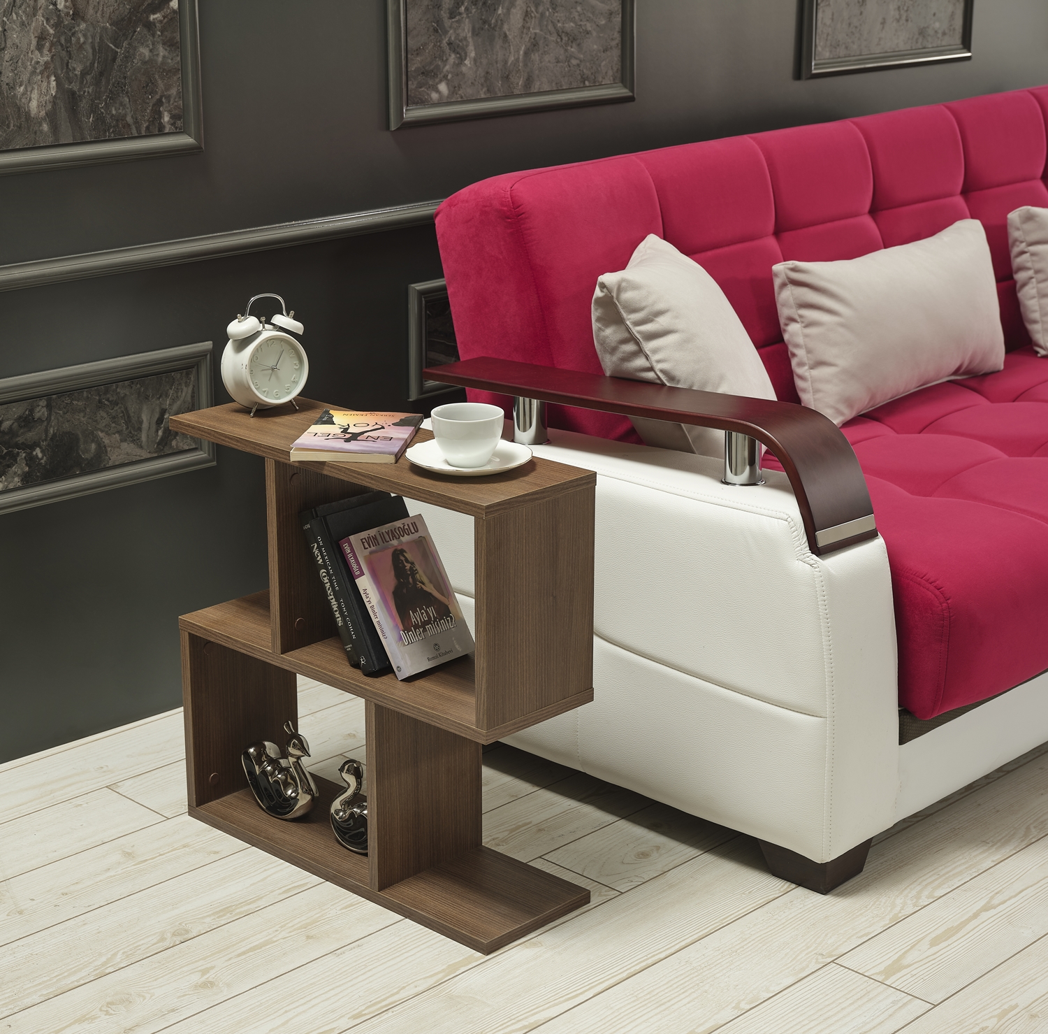 Alpha Rectangle 4 Shelves End Table, Narrow Chairside Table, 23 inch ...