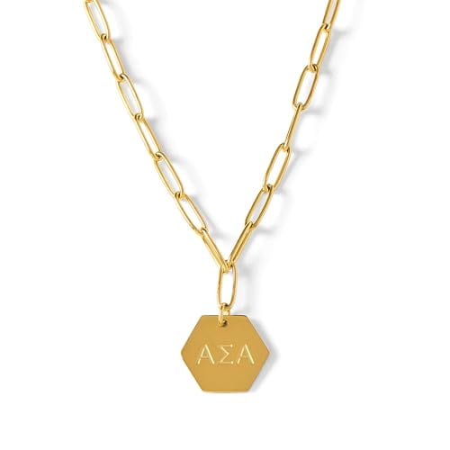 Alpha Sigma Alpha Necklace, 18k Gold Plated Paperclip Style Chain with ...