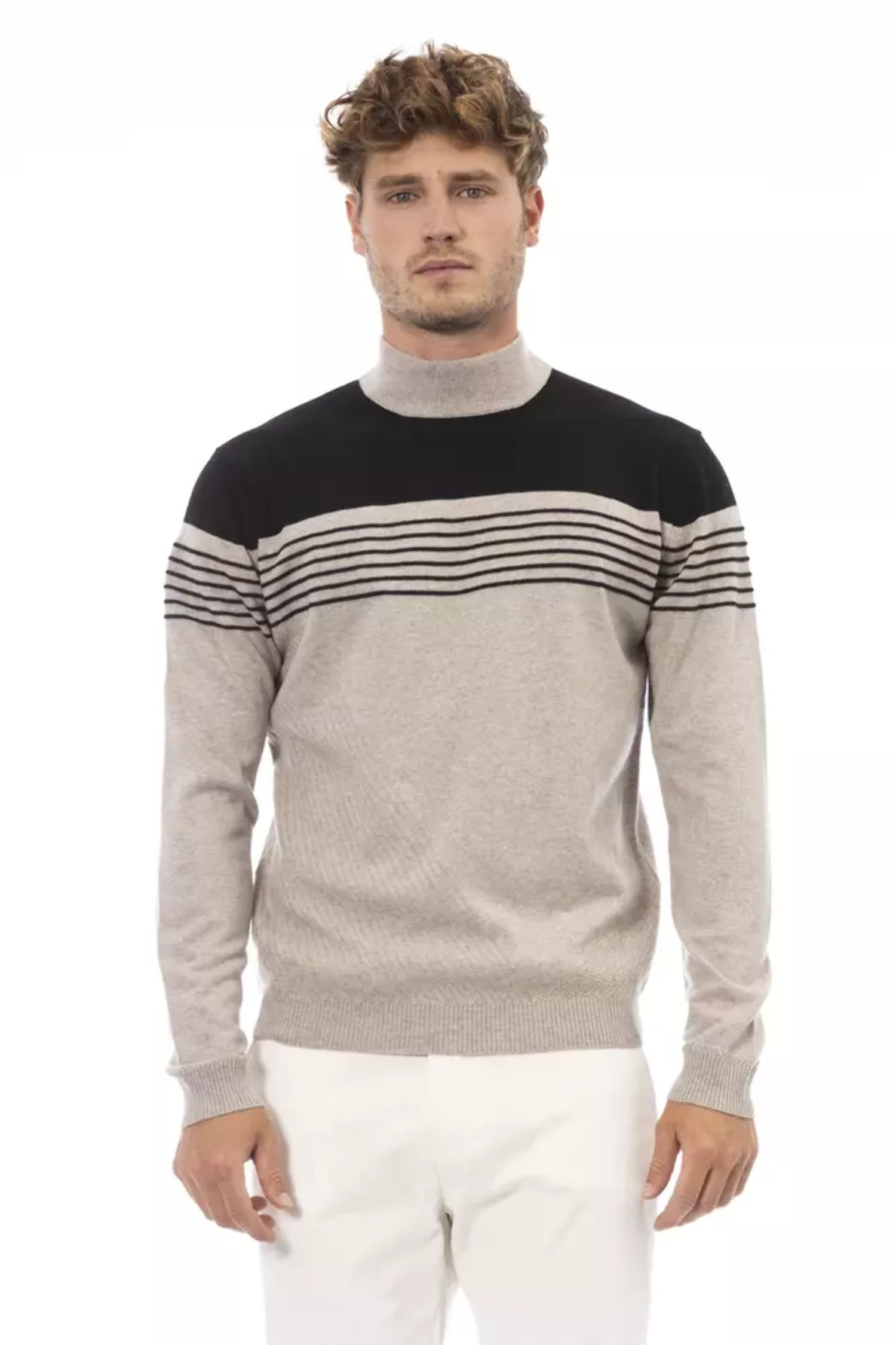 Alpha Studio Elegant Beige Mock Neck Men's Sweater - Walmart.com