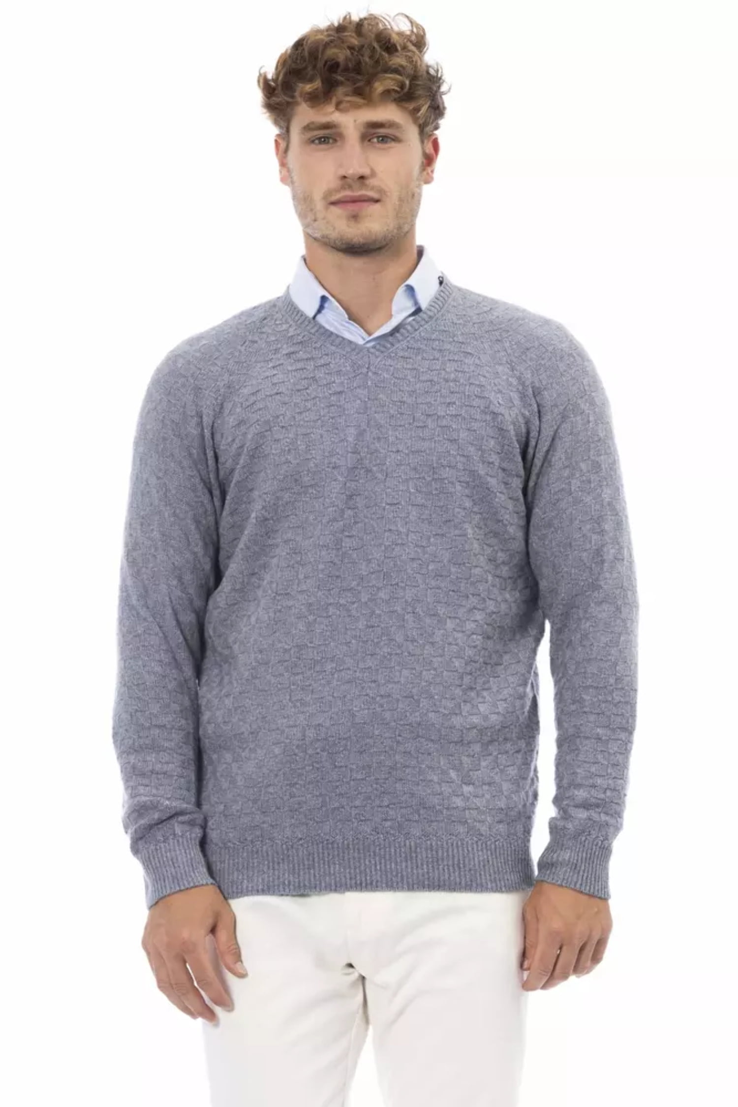 Alpha Studio Elegant Light Blue V-Neck Sweater for Men - Walmart.com