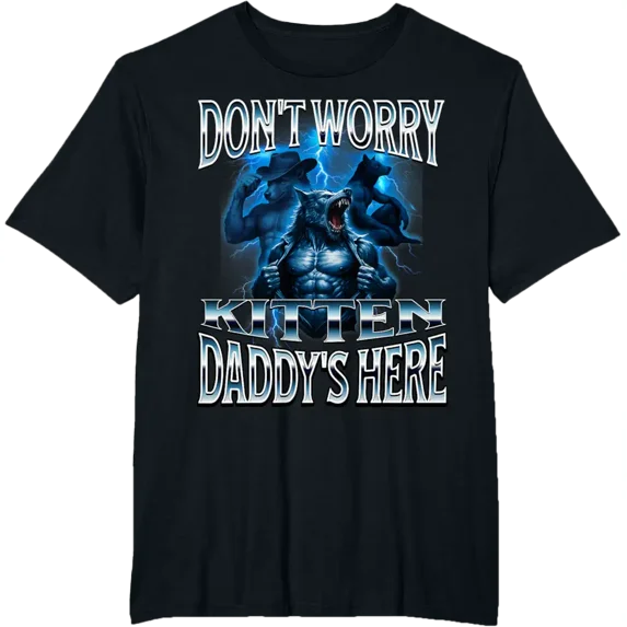 Alpha Wolf Cat Meme Funny Cringe Cute Protective Dad Humor T-Shirt up ...