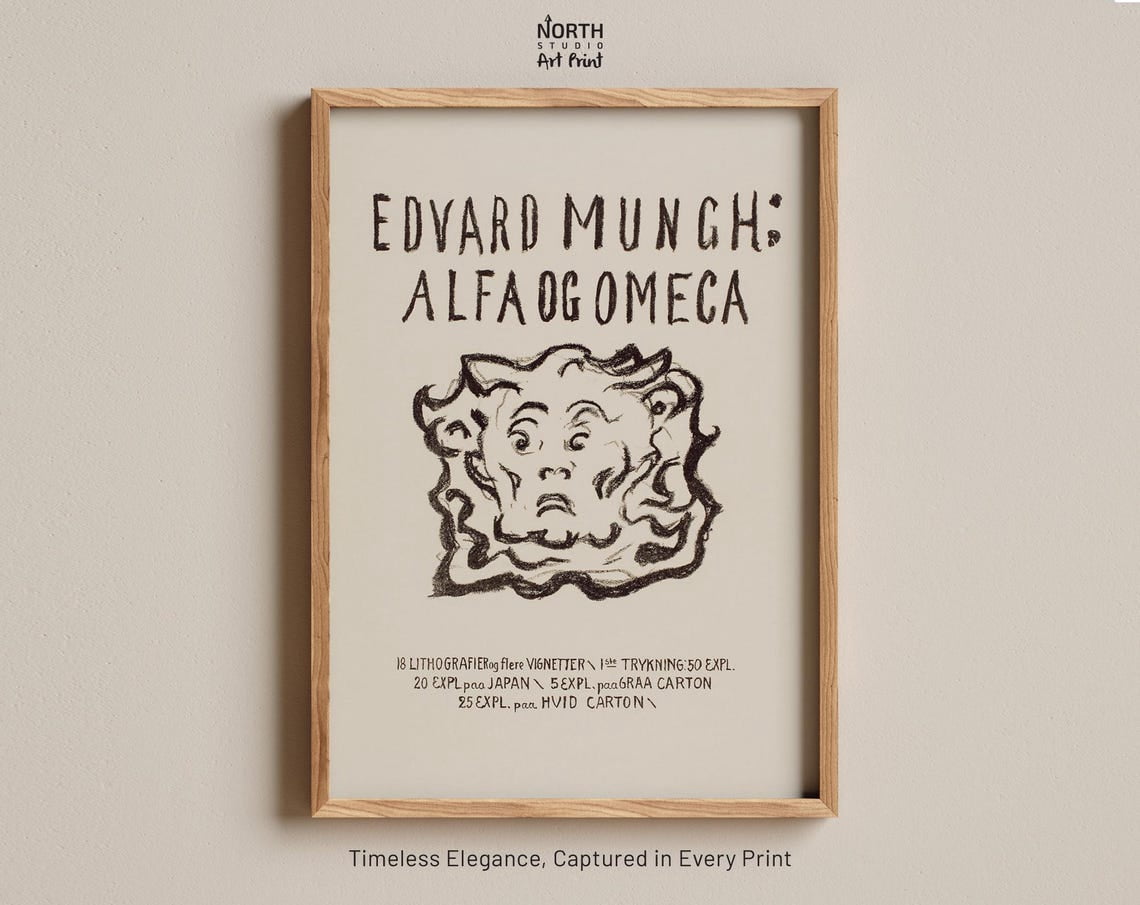 Alpha and Omega Edvard Munch Minimal Black Line Poster Unframed Paper ...