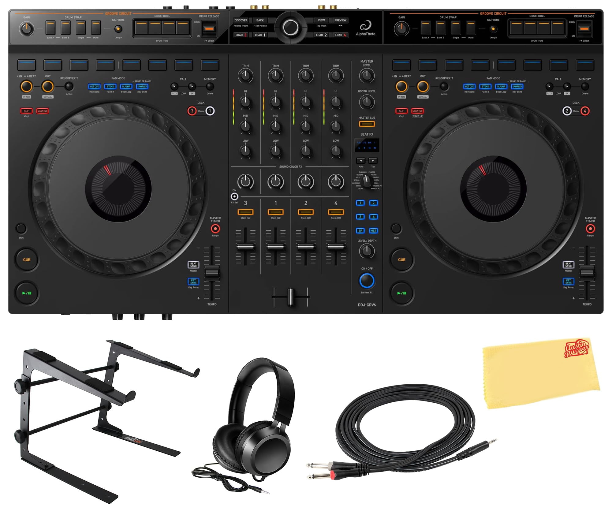 AlphaTheta DDJ-GRV6 4-Channel Performance DJ Controller Bundle with ...